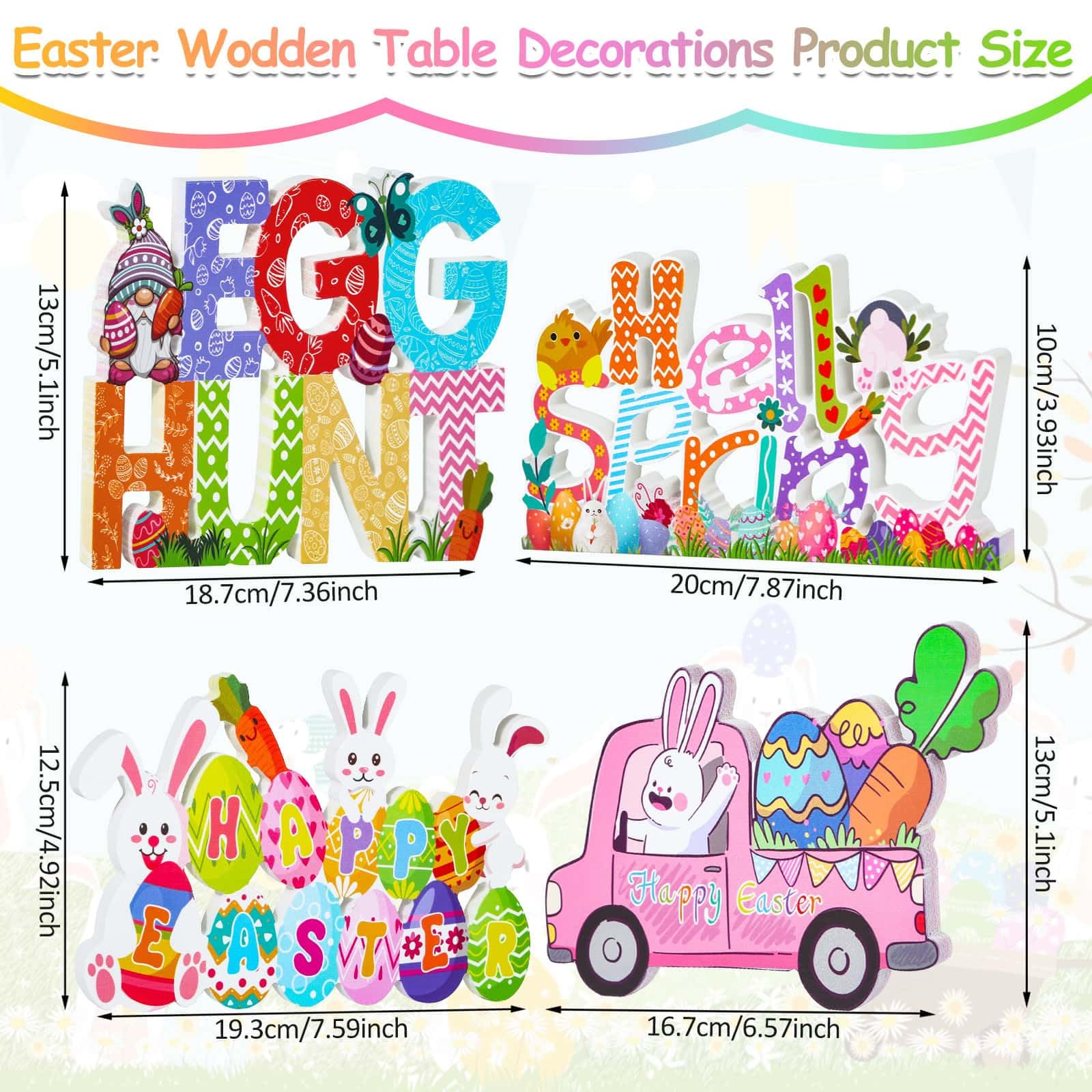 Snapklik.com : 4Pcs Easter Table Decoration Signs Large Wooden Spring ...