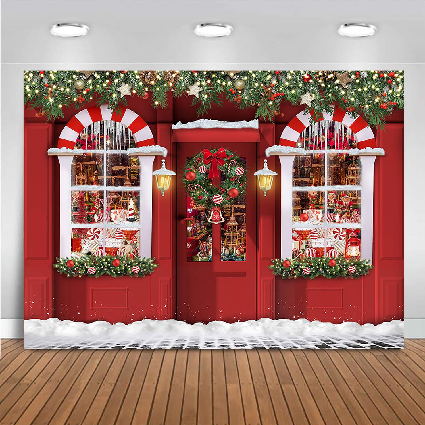 Amazon.com : Mocsicka Winter Christmas Backdrop Xmas Candy Storefront ...
