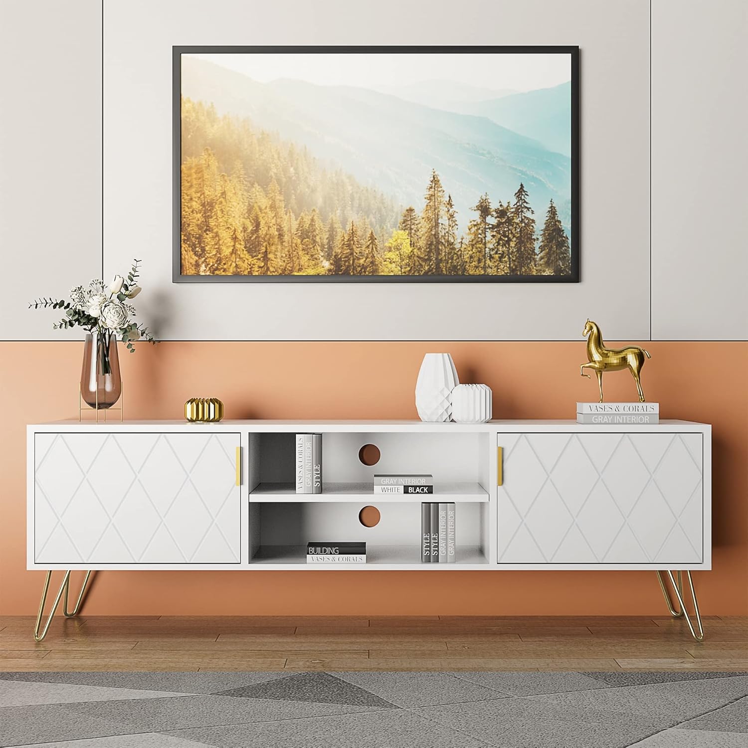 Amazon.com: Anbuy Modern TV Console - White Media Cabinet with 2 Storage Cabinets and Shelves ...