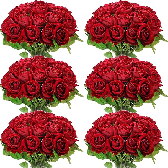 Amazon.com: Jexine 50 Pcs Artificial Rose Flower Bulk Realistic Silk ...