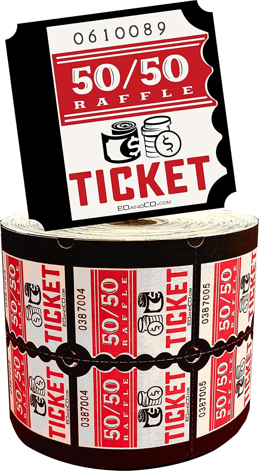 50/50 Raffle Tickets Premium Double Ticket Roll - Easy to Tear Apart ...