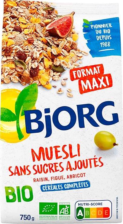 BJORG - Muesli Bio Sans Sucres Ajoutés - Raisin, Figue, Abricot - Aux ...
