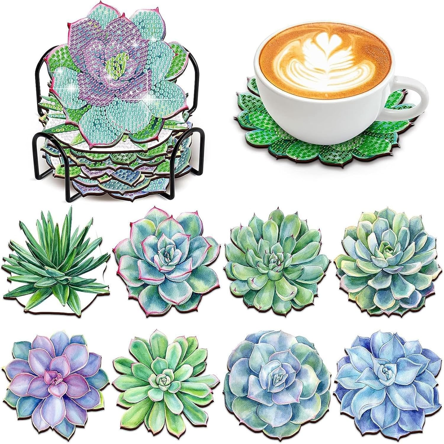 Amazon.com: MaitianGuyou 8 PCS Succulent Plants Diamond Art Coasters ...