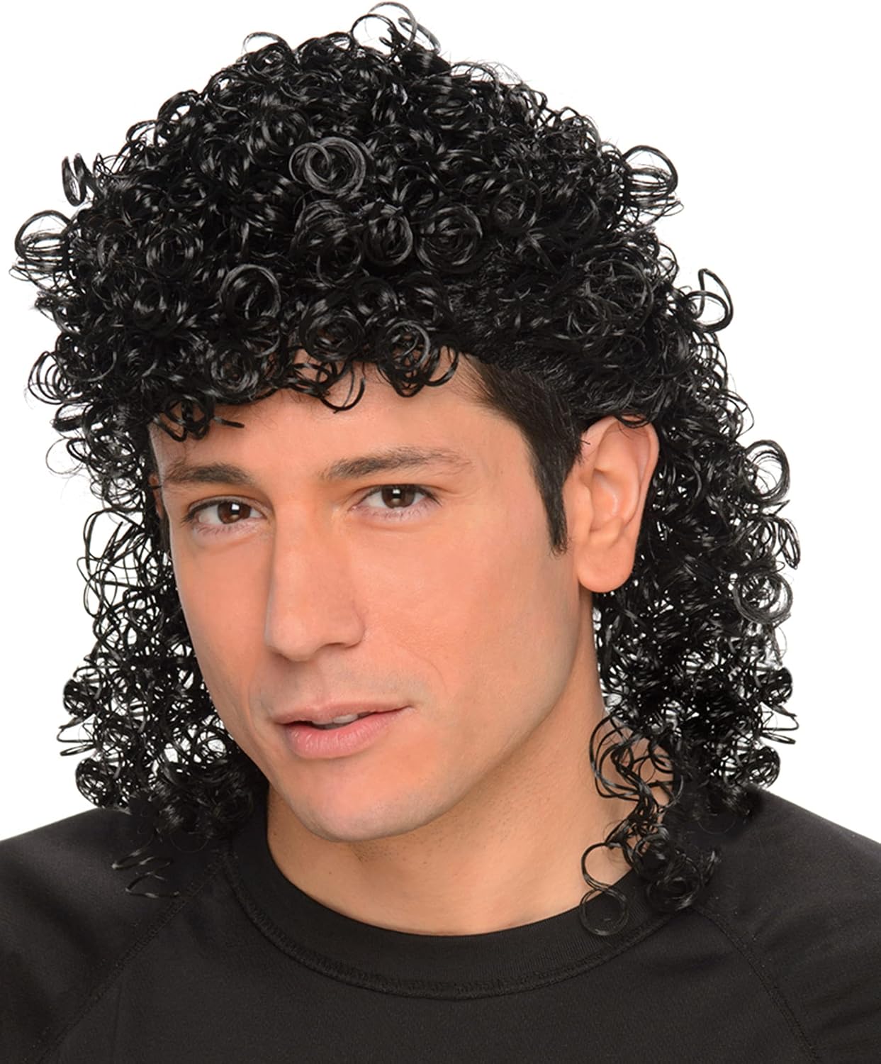Amazon.com: Adult's Mens Redneck Black Curly Mullet Wig Costume ...