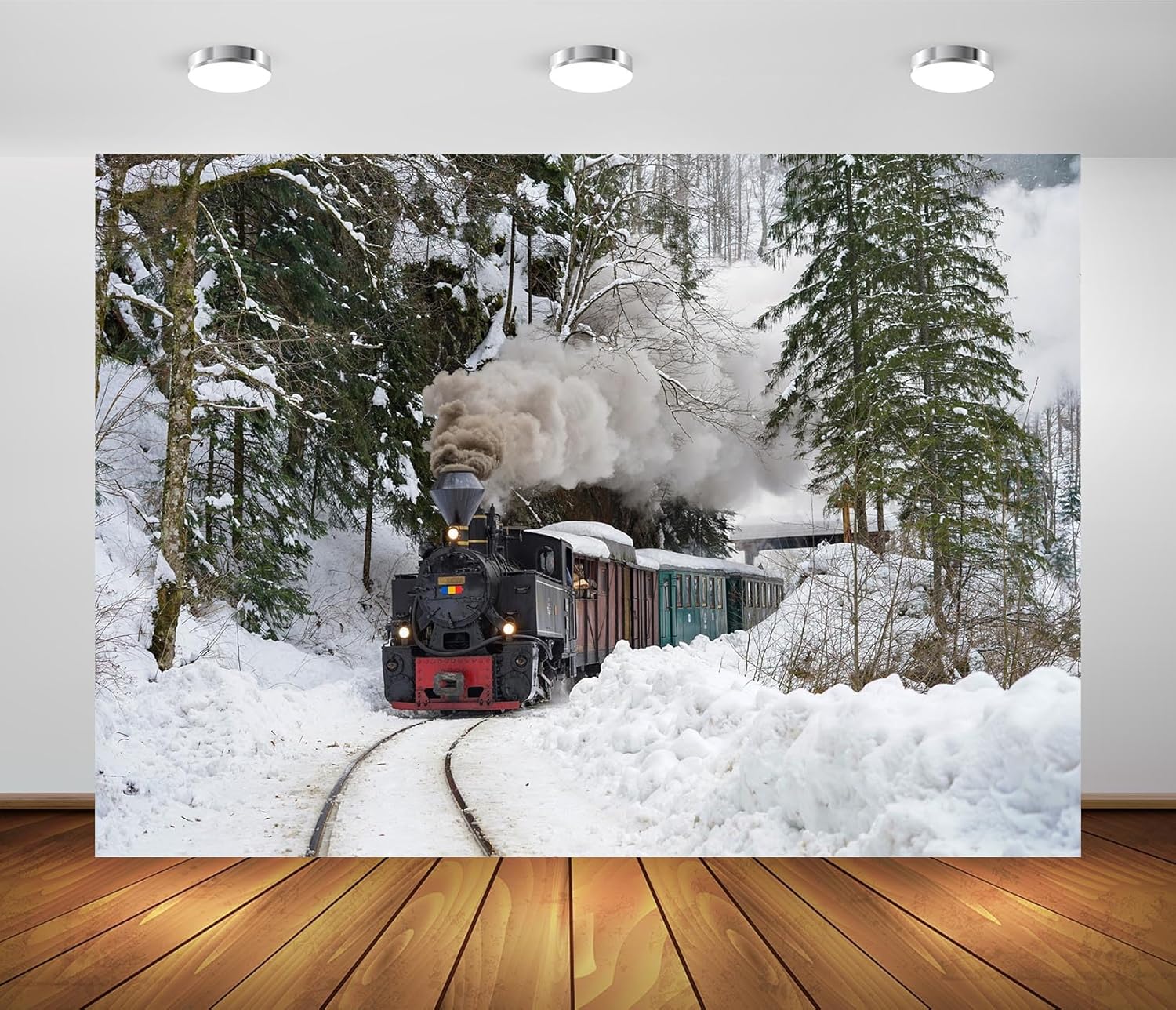 Amazon.com : BELECO 7x5ft Fabric Winter Forest Train Backdrop Snow ...