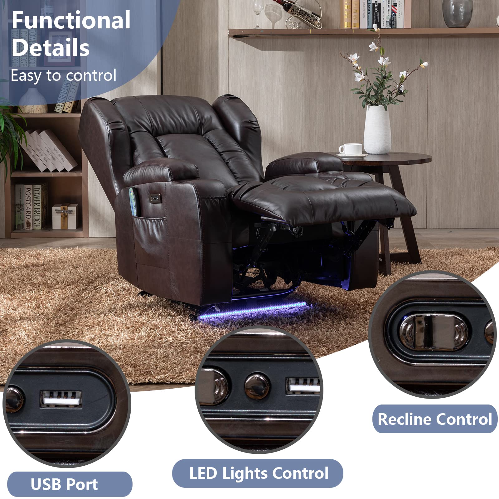 VUYUYU Power Recliner Chair with Heat and Massage, Faux Leather ...