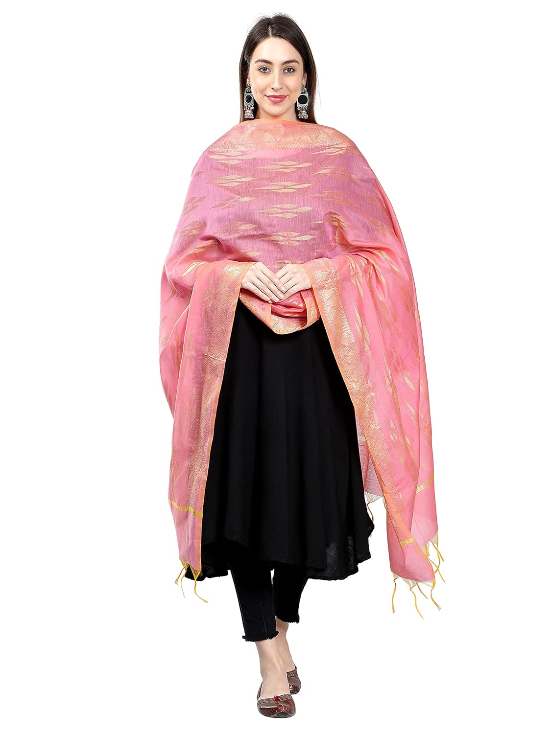 AROOPA Women's Banarasi Silk Dupatta with Golden Zari Work (ABD_Pink_03 ...