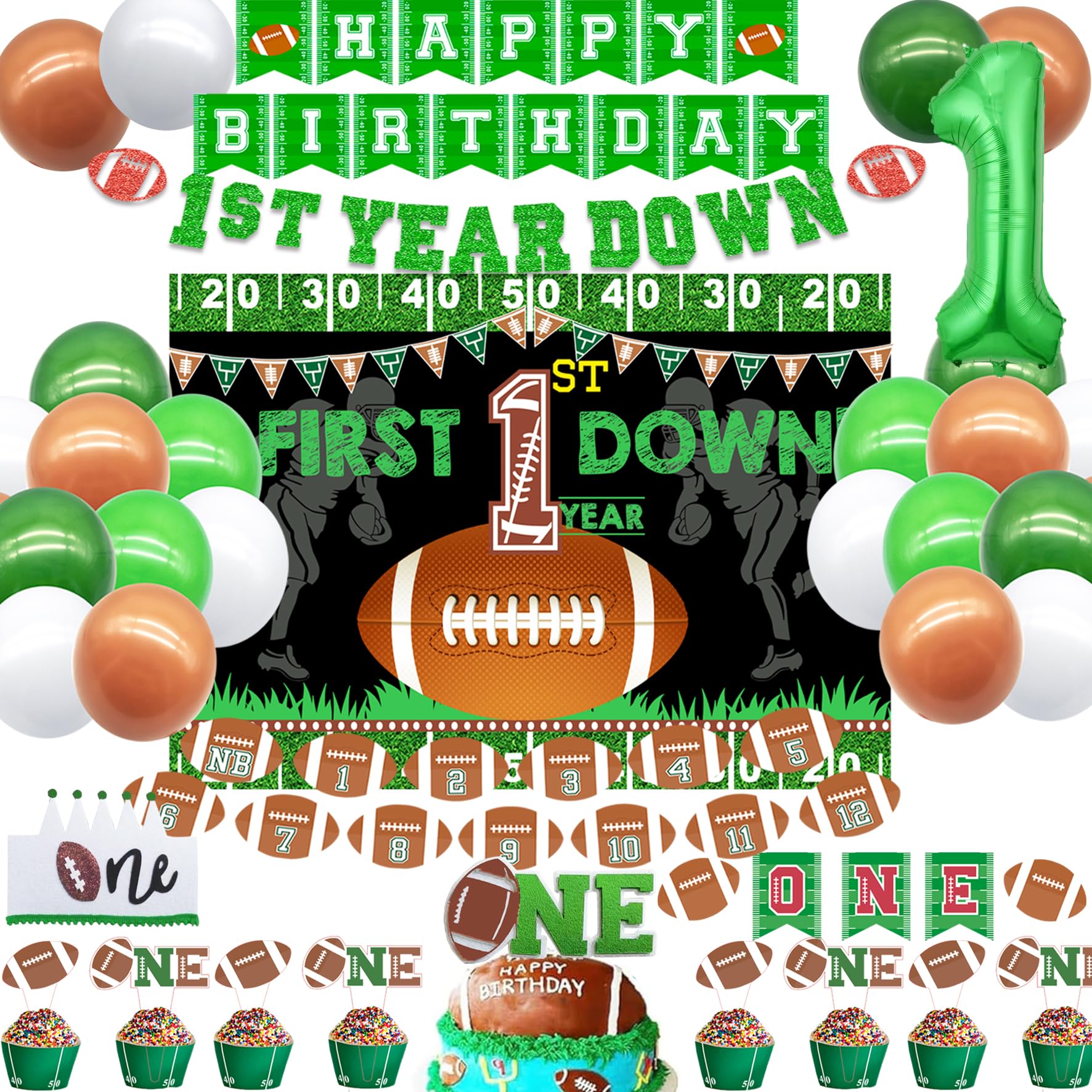 Amazon.com: Football 1st Birthday Party Decorations，1st Year Down ...