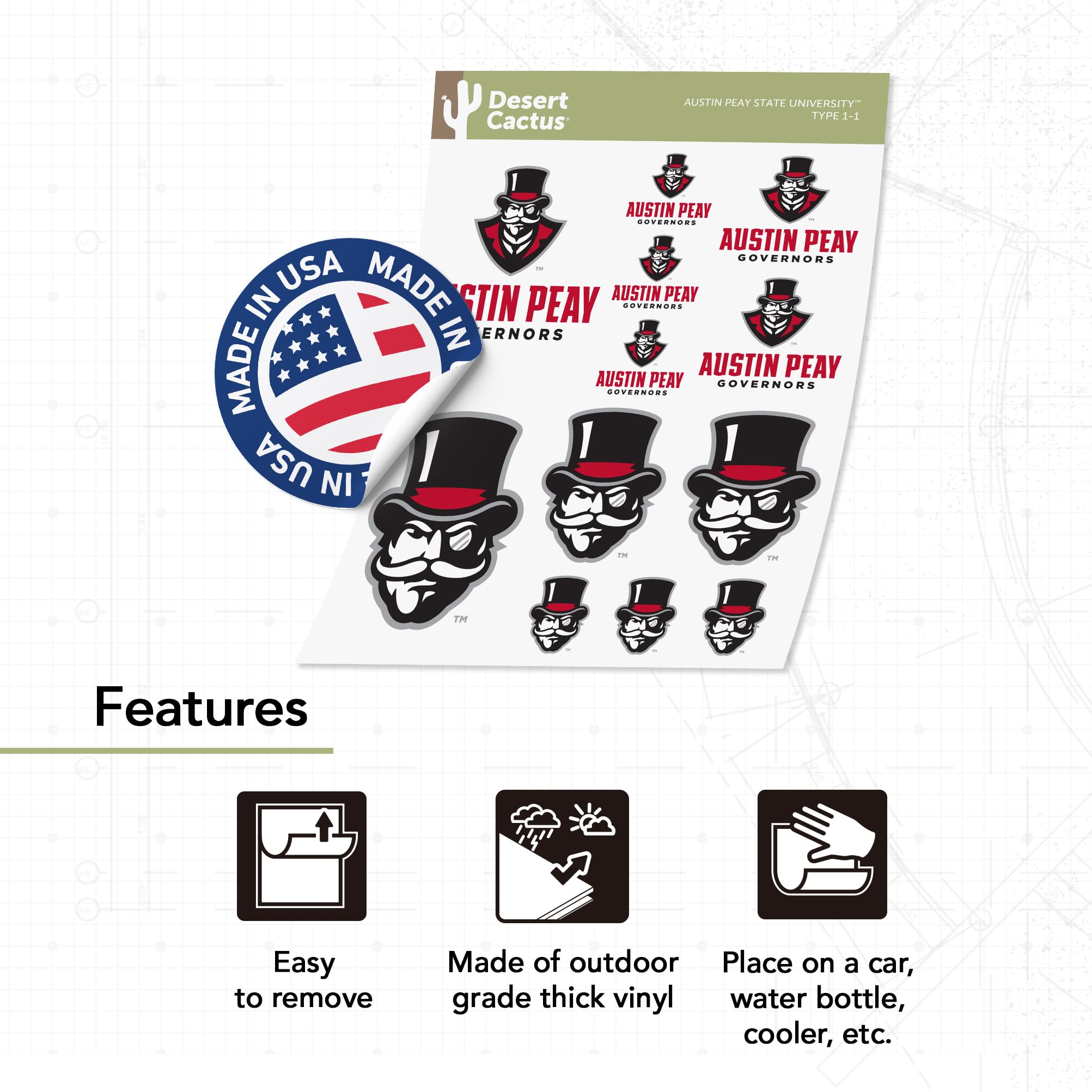 State Stickers Austin Peay State University Sticker - Desert Cactus ...