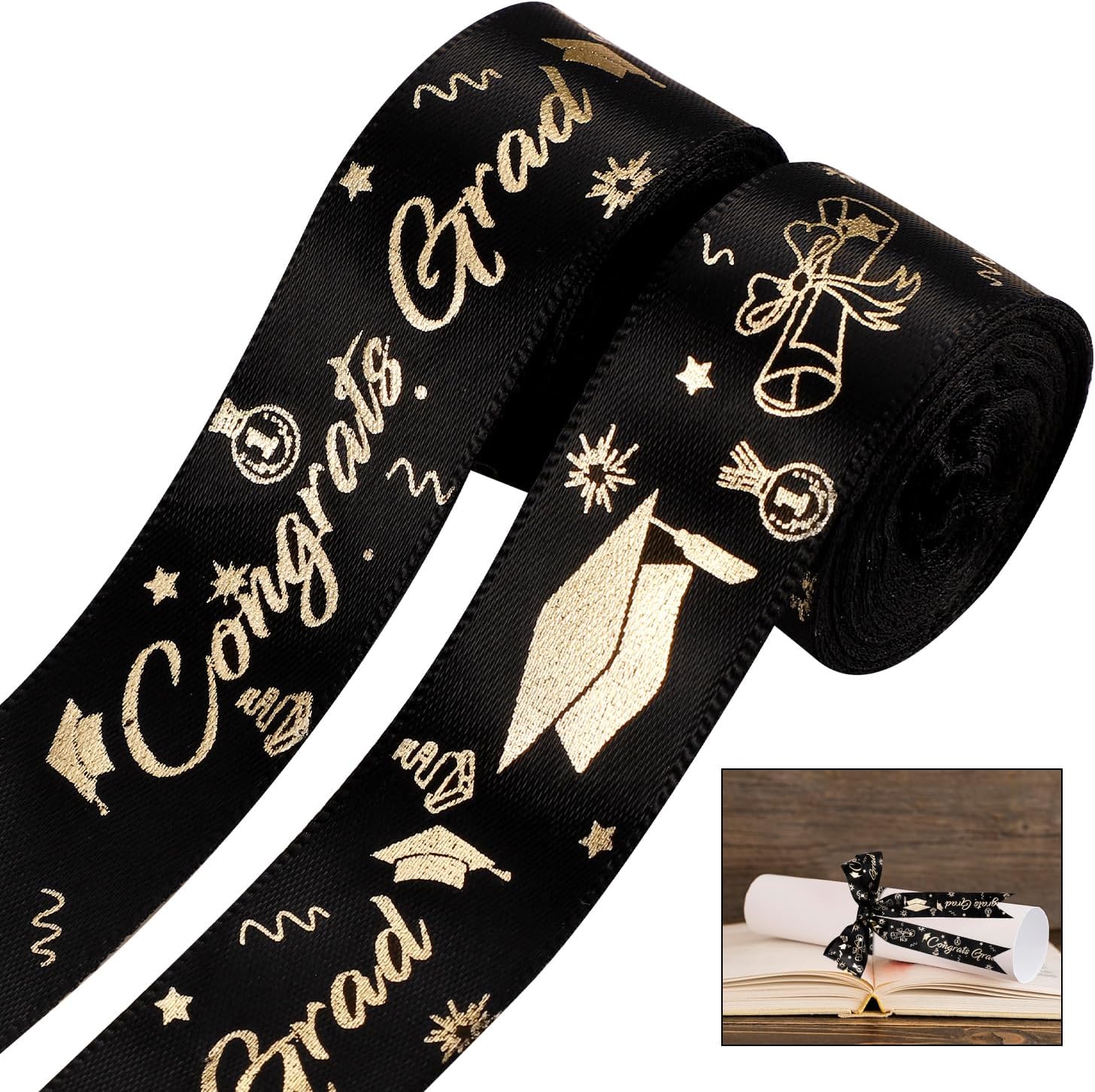 Amazon.com: 2 Rolls Graduation Ribbon, 0.98in x 5 Yards Congrats Grad ...
