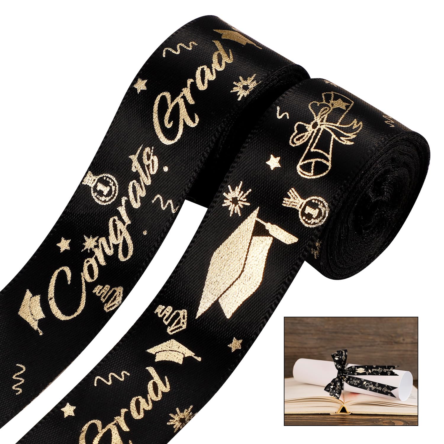 Amazon.com: 2 Rolls Graduation Ribbon, 0.98in x 5 Yards Congrats Grad ...