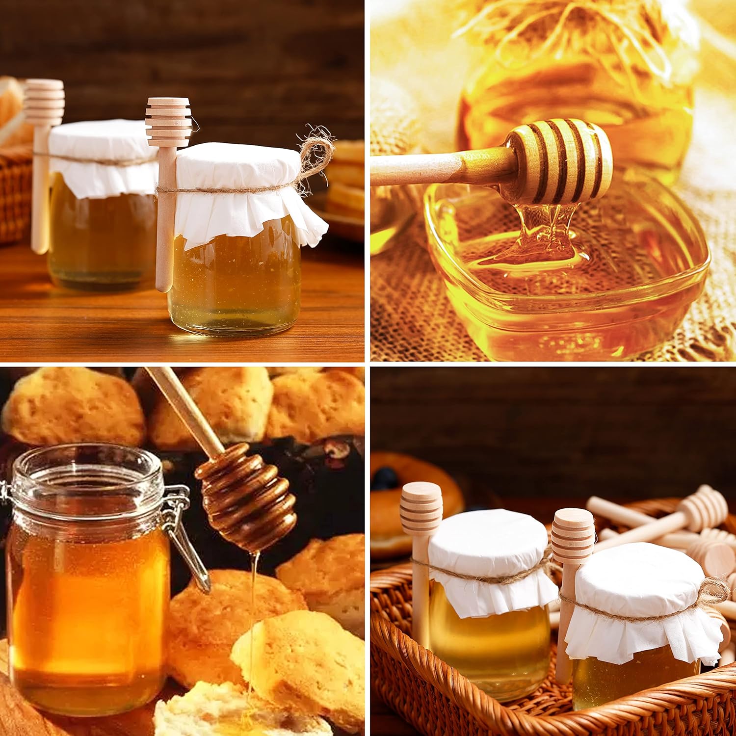 50 Pcs Honey Dipper Sticks, 3 Inch / 8 cm Mini Wooden Honeycomb Stick ...