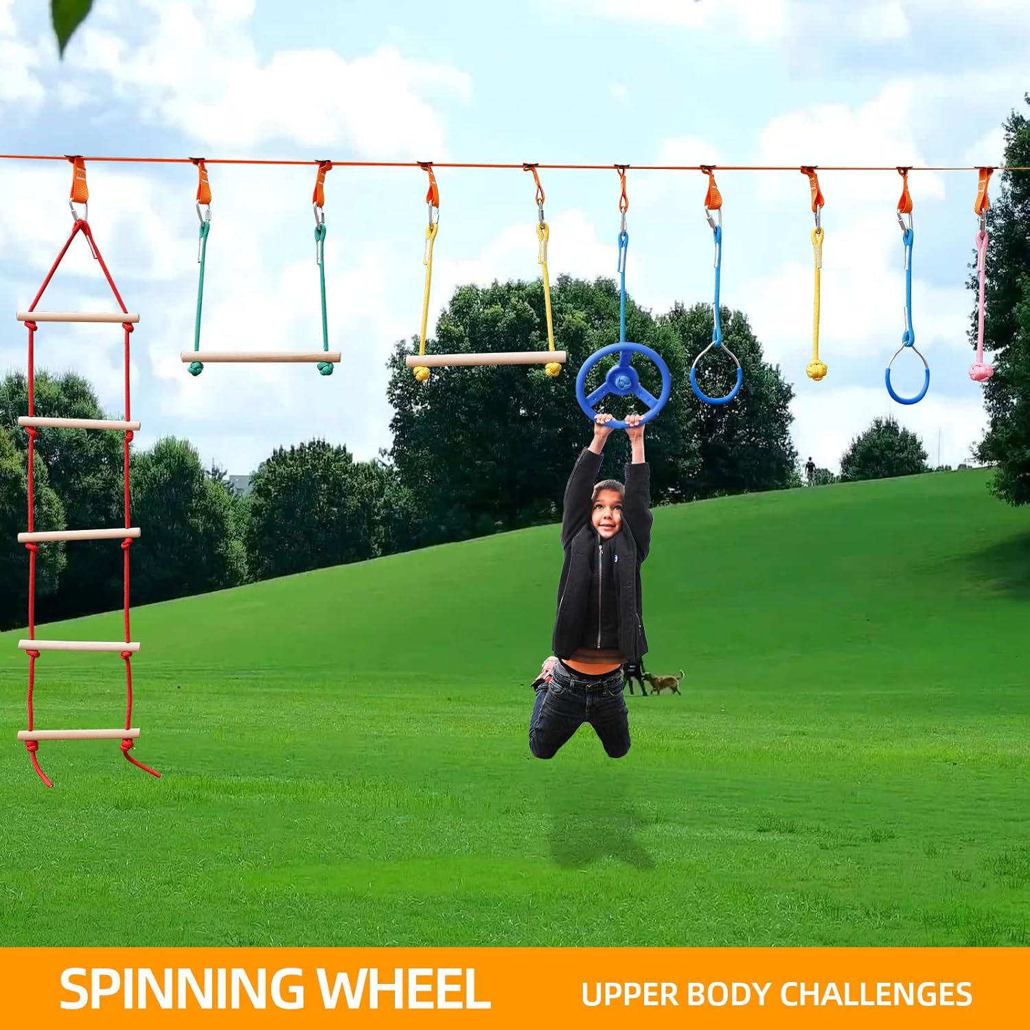 Warrior Obstacle Course for Kids-8 Durable Obstacles and 50ft Slackline ...