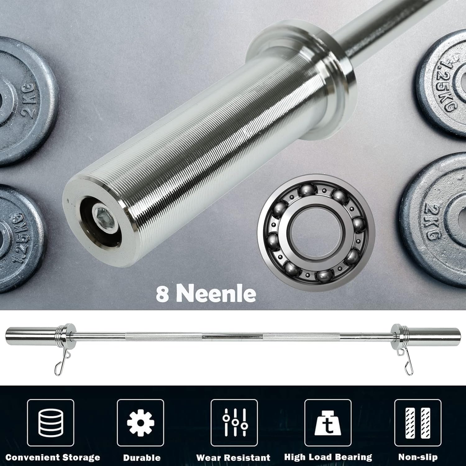 Threaded Chrome Barbell Bar 1-2 Inch Barbell Diameter with Ring Collars ...