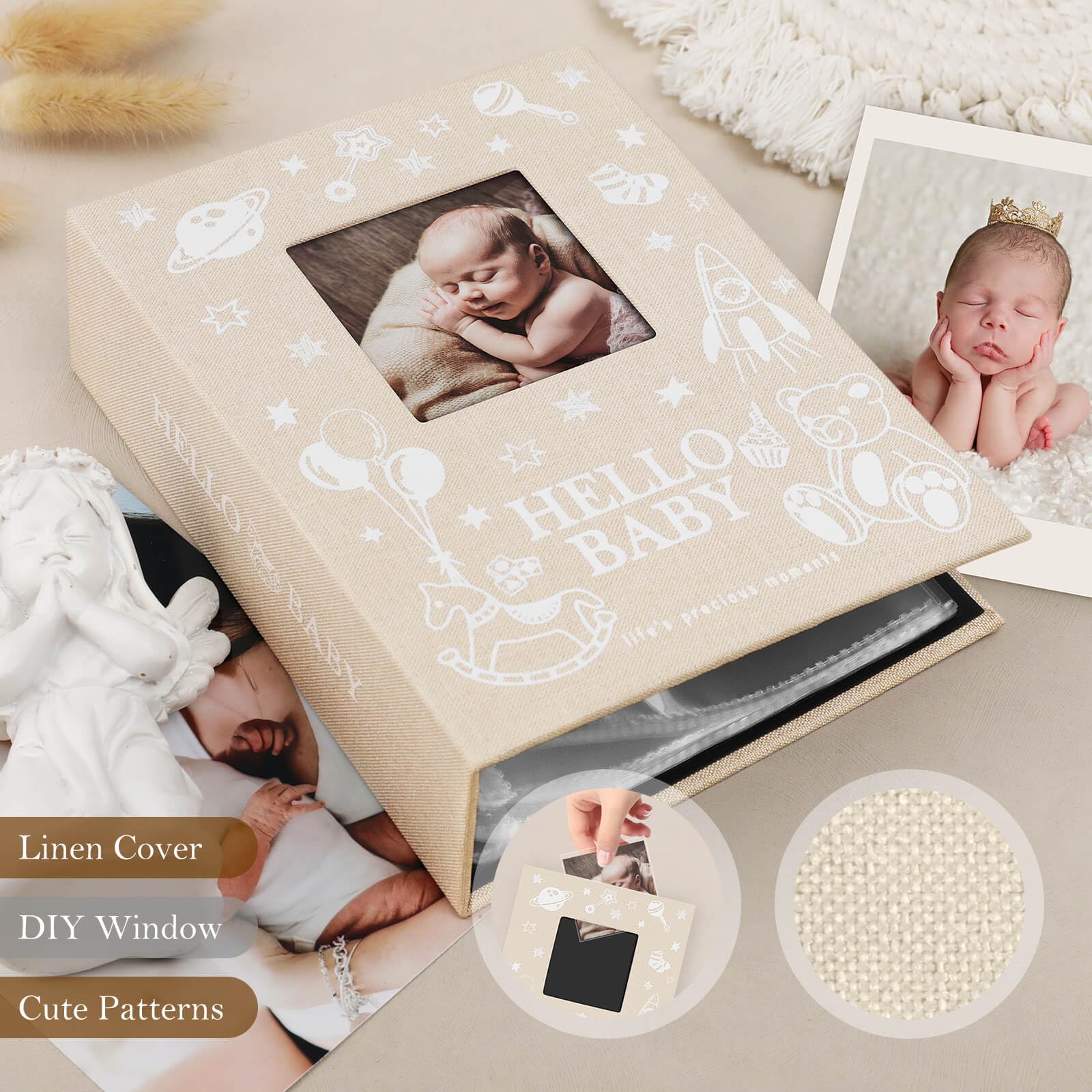 Snapklik.com : Baby Photo Album 4x6 100 Pockets 2 Packs, Mini Linen DIY ...