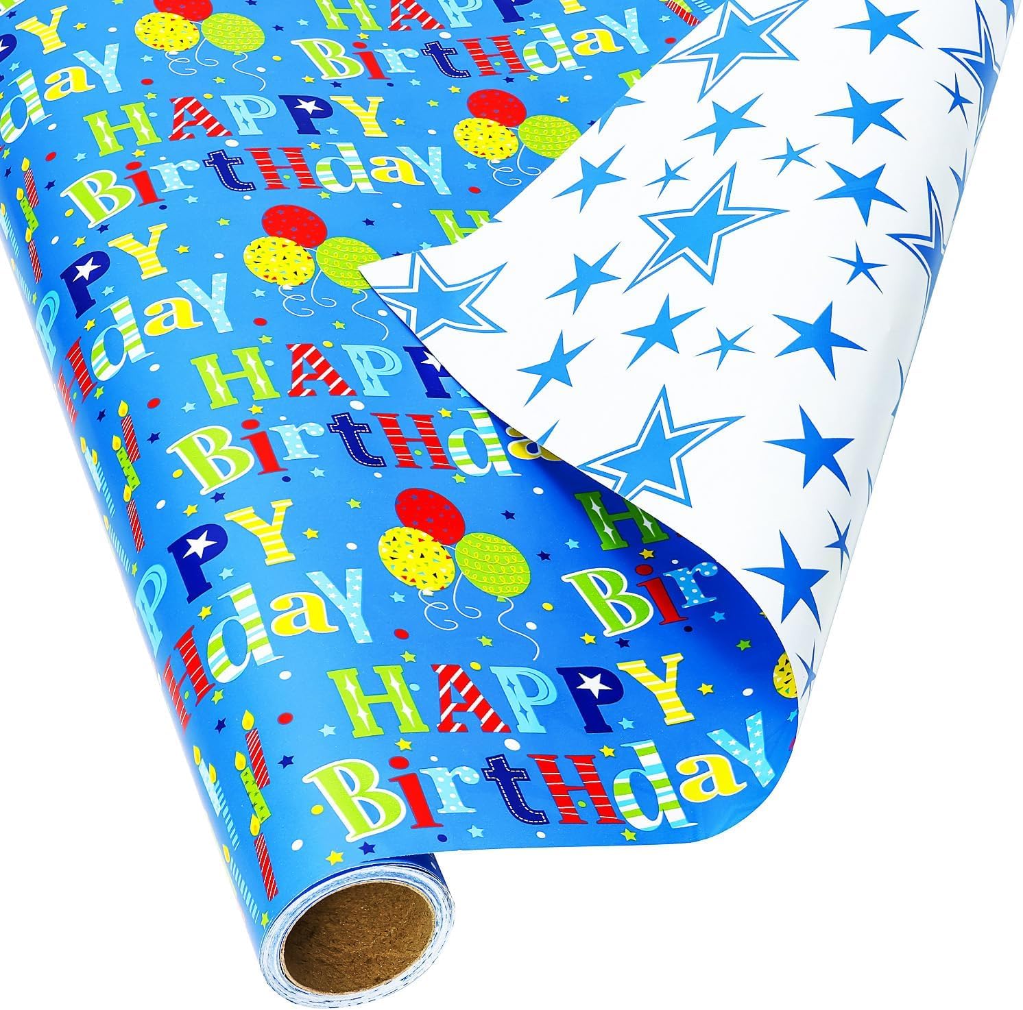 Amazon.com: BOLIANNE Reversible Birthday Wrapping Paper for Boys Girls ...