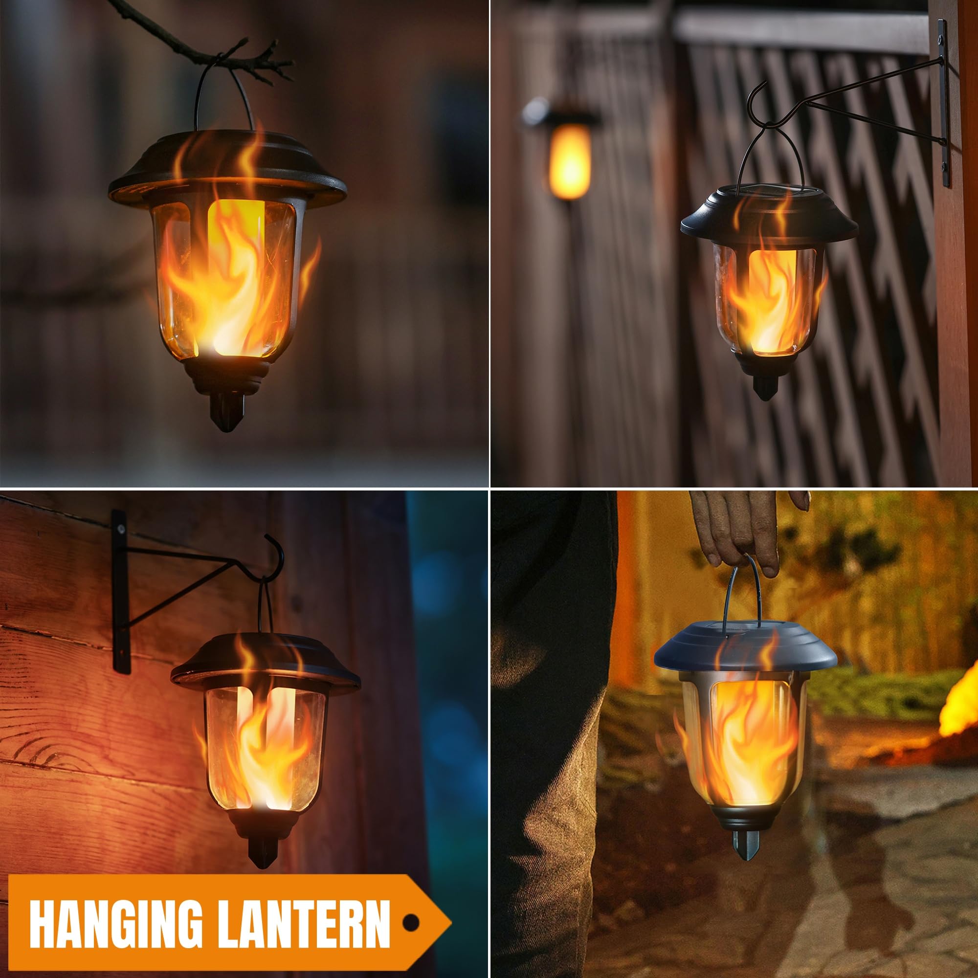 Hang Outdoor Lights That Look Like Fire KOOPER 4 Pack Solar Lantern