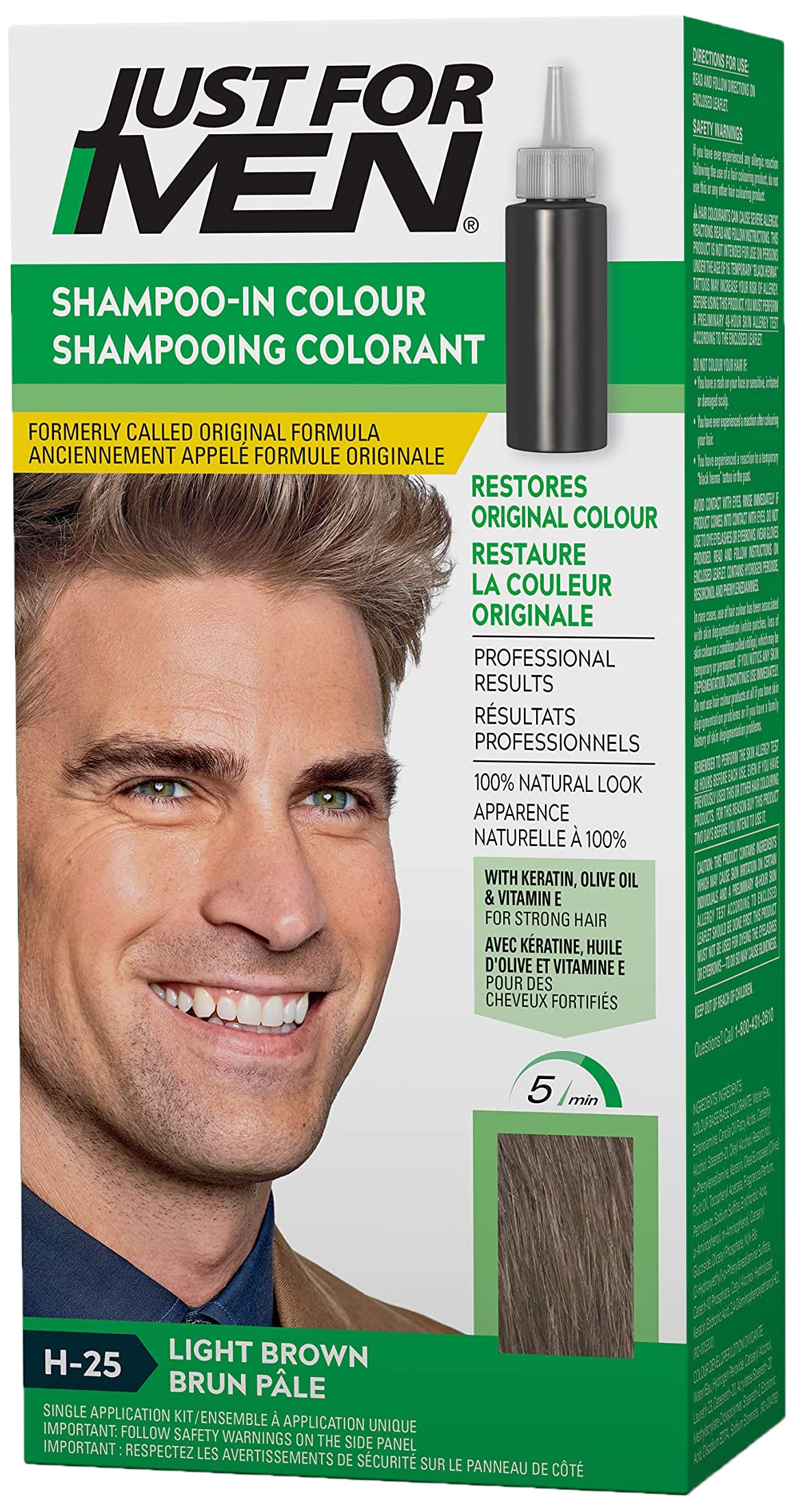 Just For Men Shampoo-In Color, Grey Hair Coloring for Men - Light Brown ...