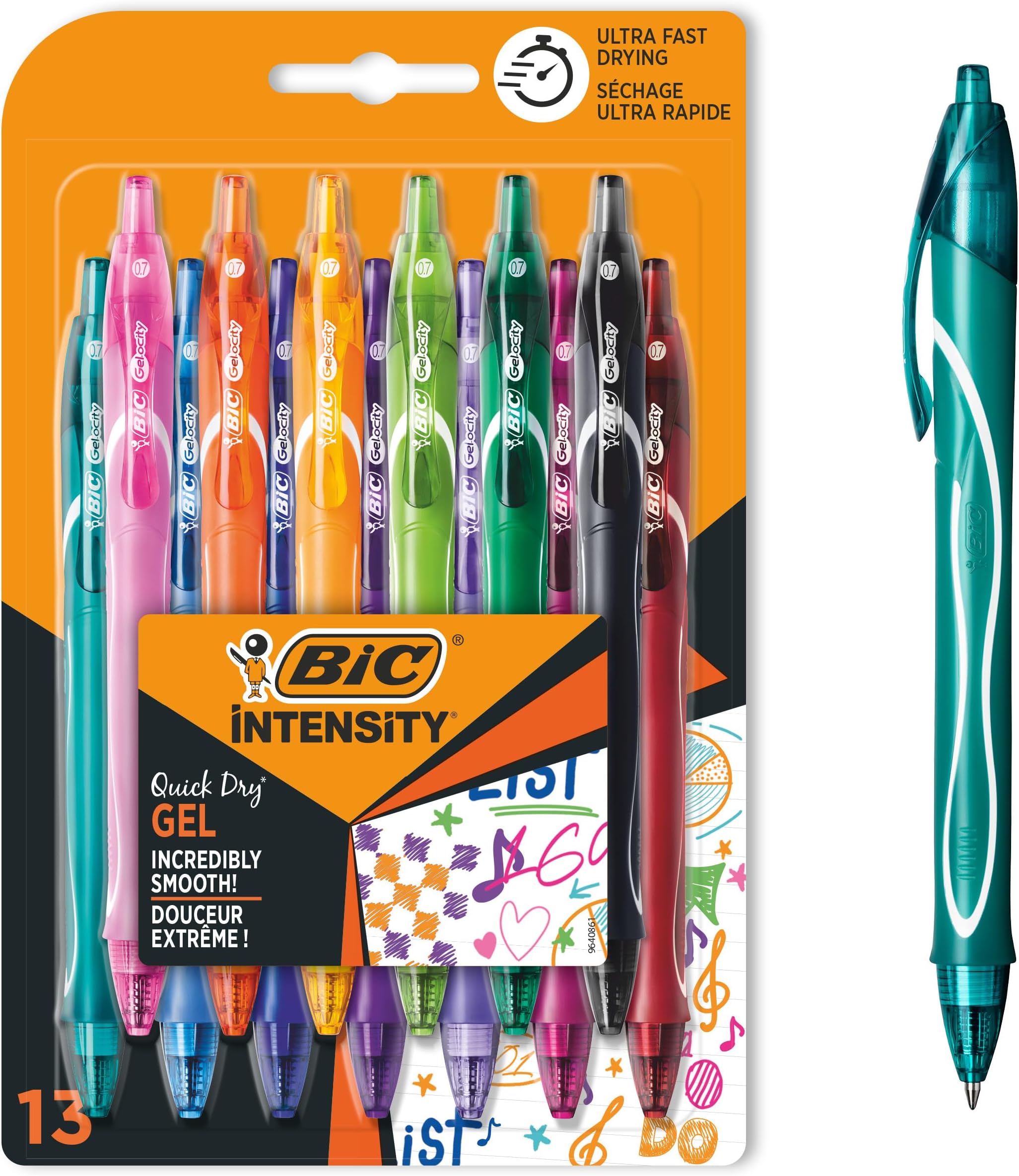 BIC Gel-ocity Quick Dry, Ultra Fast Drying Gel Ink Pens with Full Grip ...