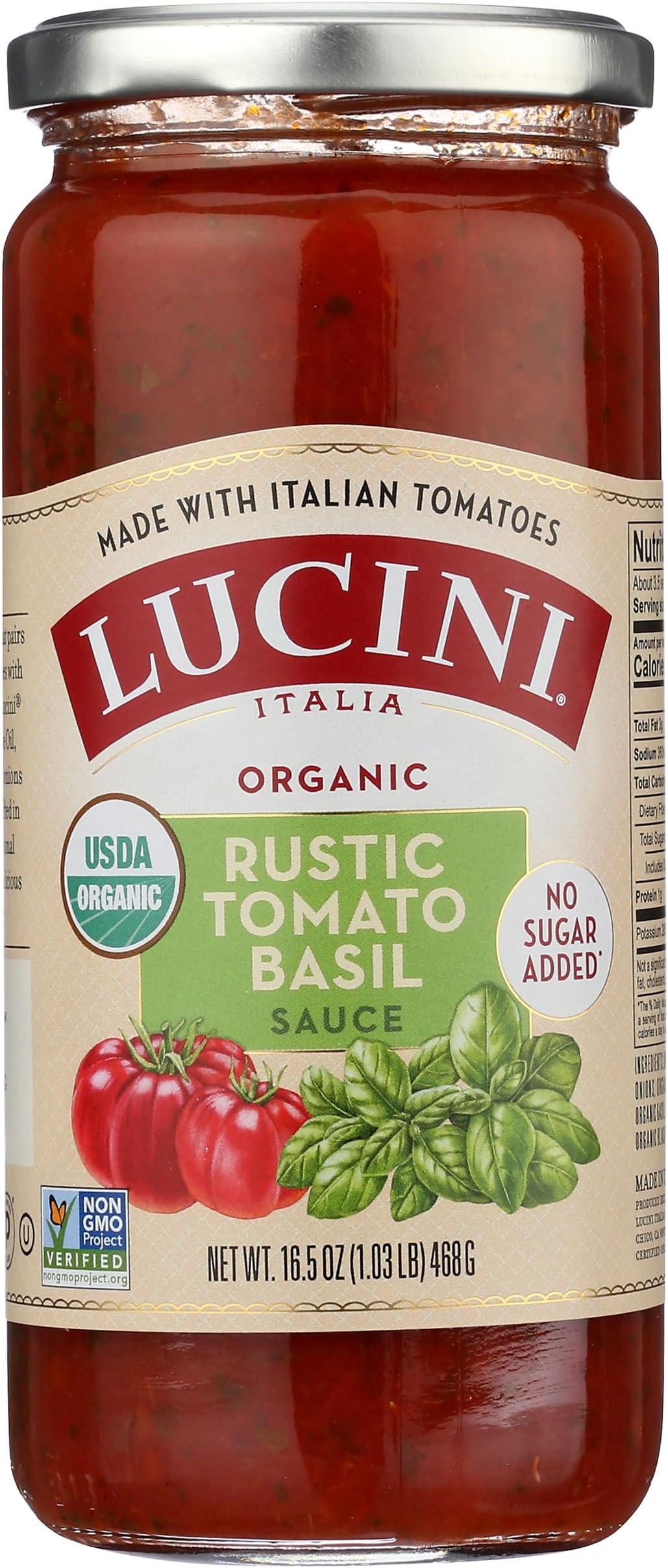 Amazon.com : LUCINI Organic Rustic Tomato Basil Pasta Sauce, 16.5 OZ ...