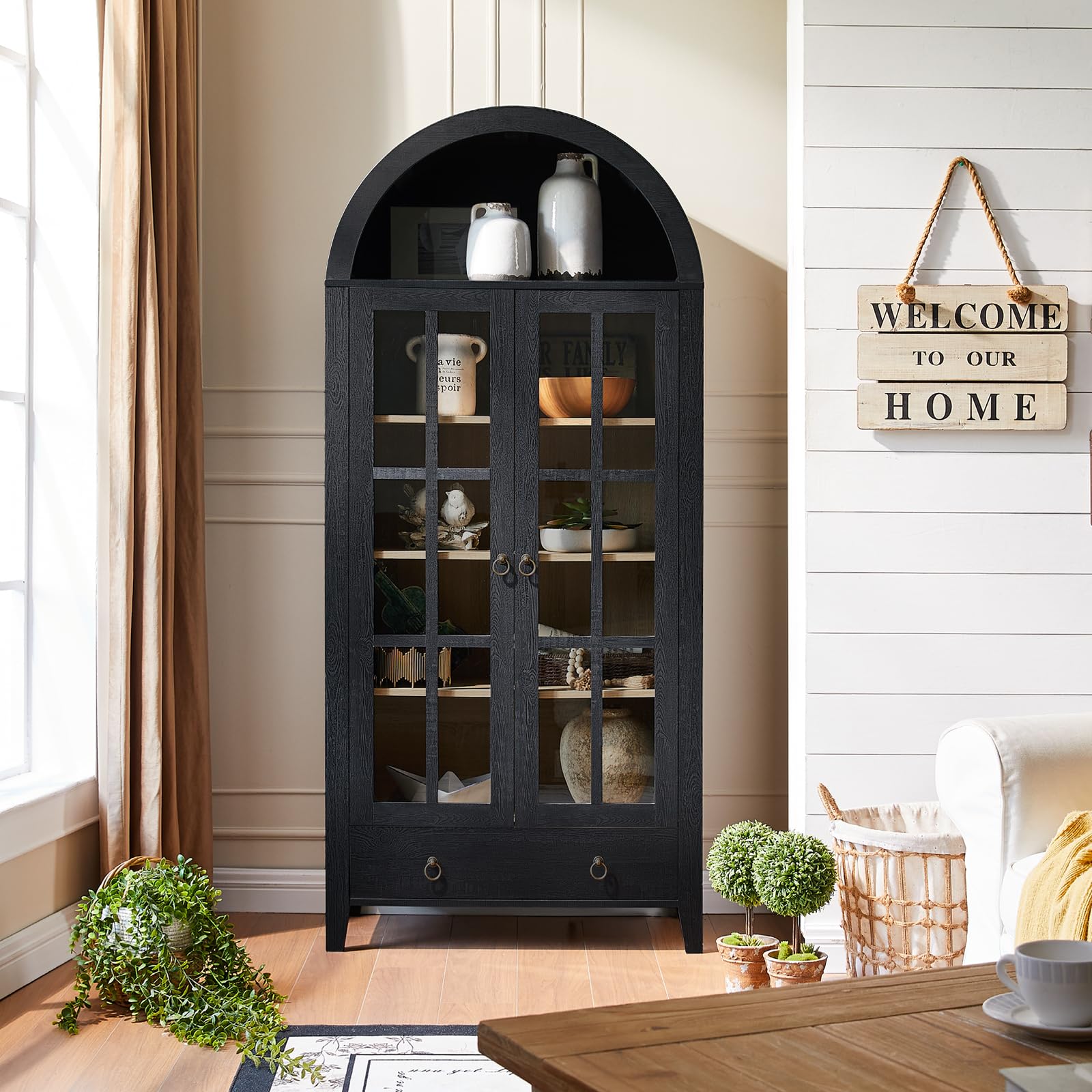 Amazon.com: RowyPoey Farmhouse Arched Cabinet with Glass Doors, Wood ...