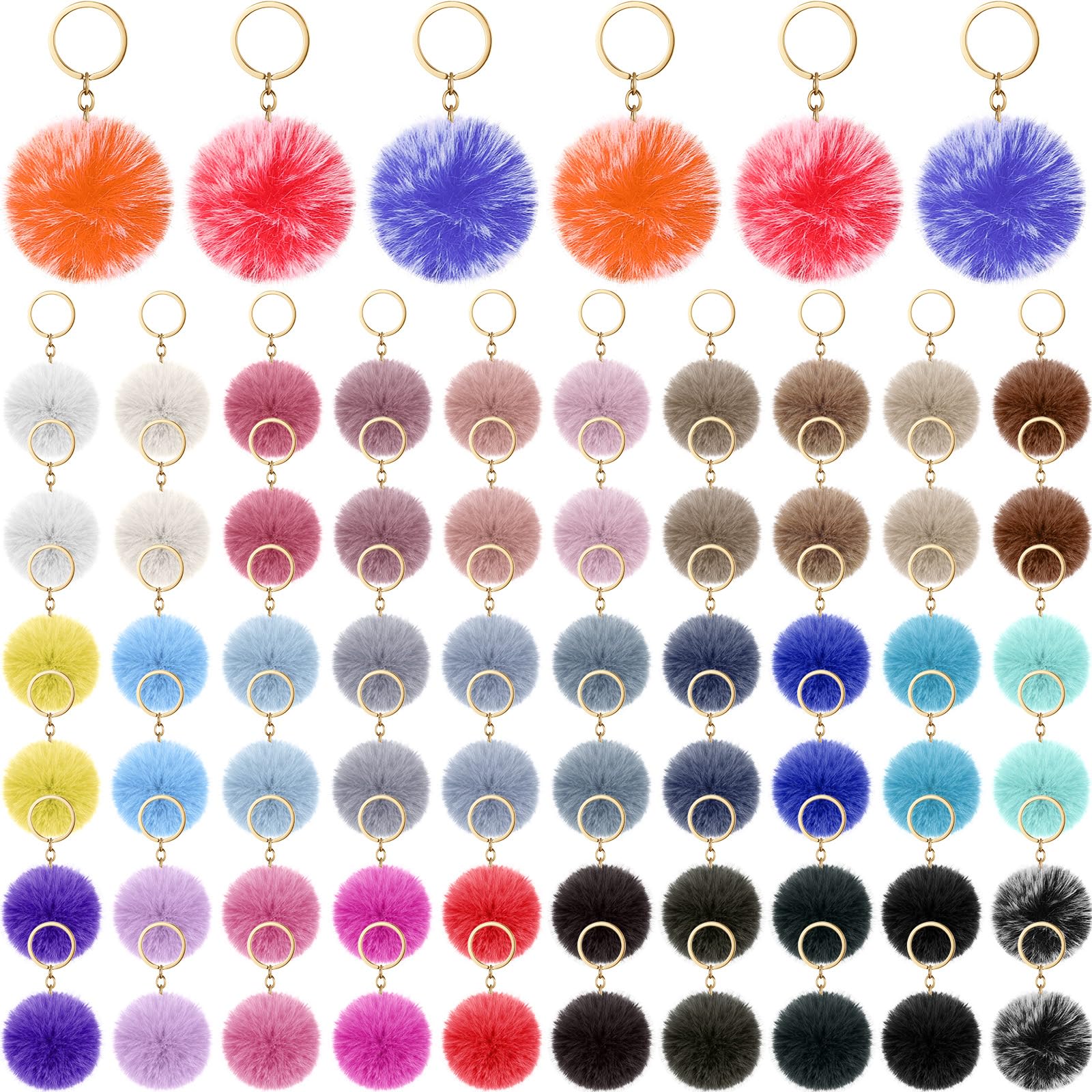 Amazon.com: Hicarer 100 Pcs Colorful Pom Poms Keychain Bulk Fuzzy Ball ...