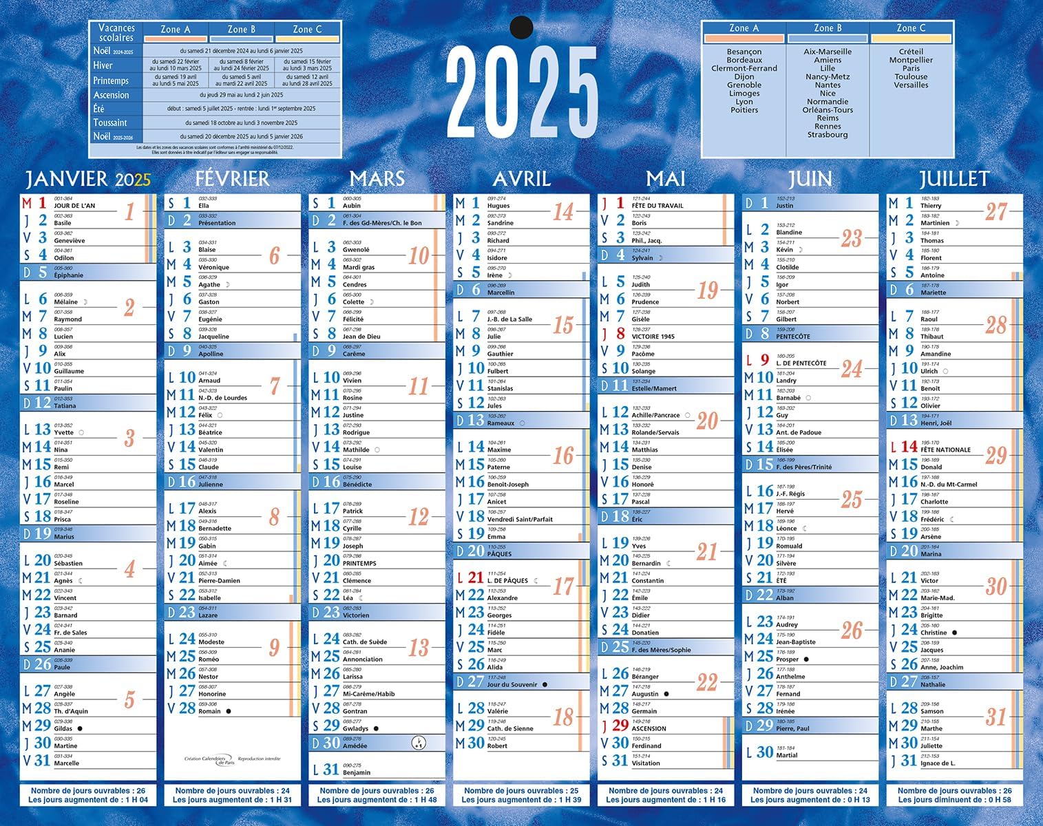 Calendrier mural de Banque Bleu 27x21cm carton rigide - 2026 : Amazon ...
