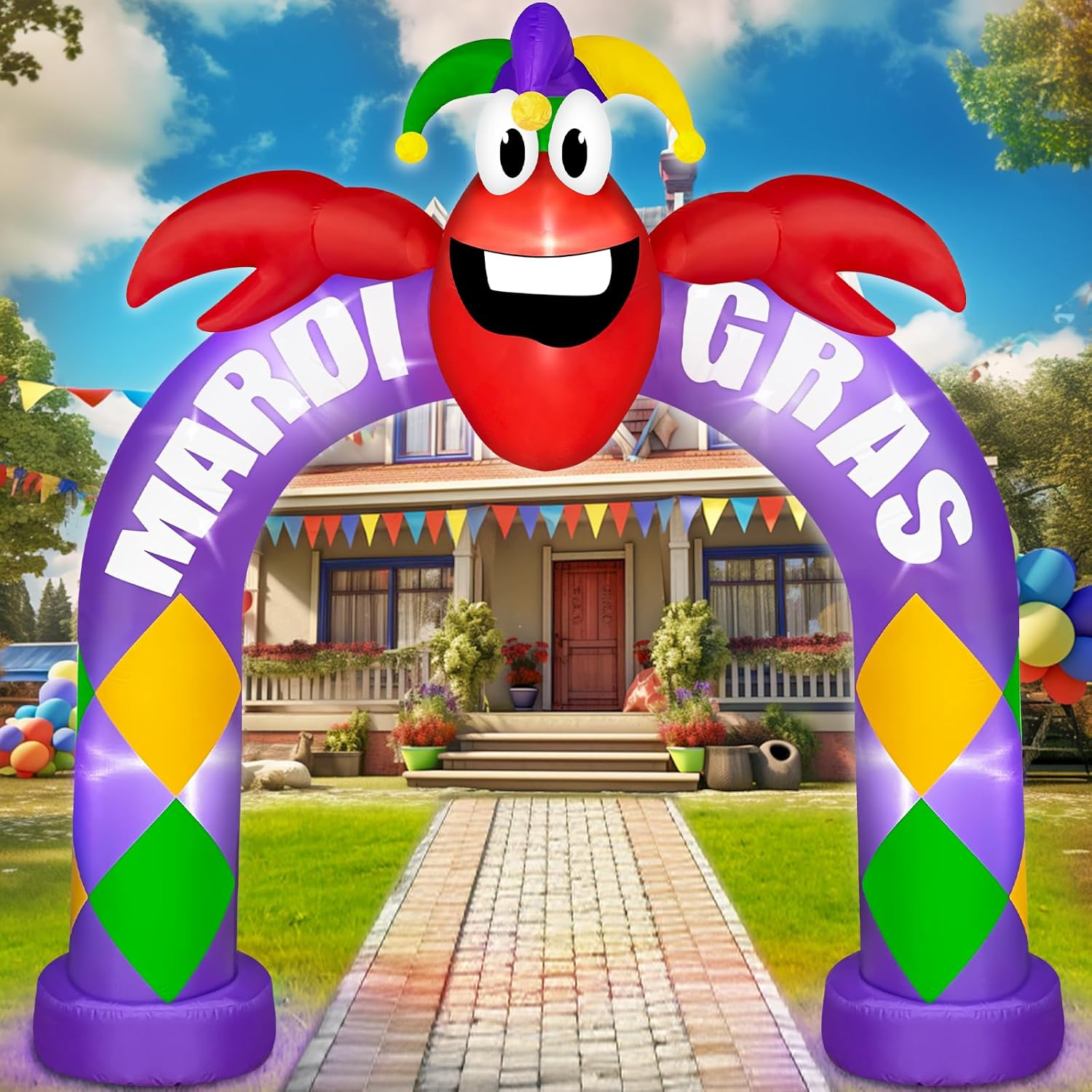 Amazon.com: TURNMEON 8 Foot Giant Mardi Gras Inflatable Archway Outdoor ...