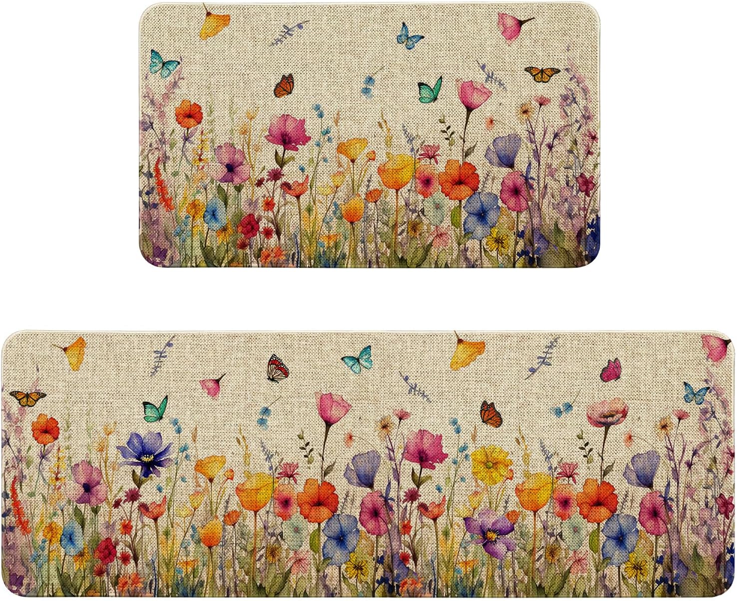 Amazon.com: Ideasonna Spring Floral Kitchen Mats for Floor 2 Piece ...