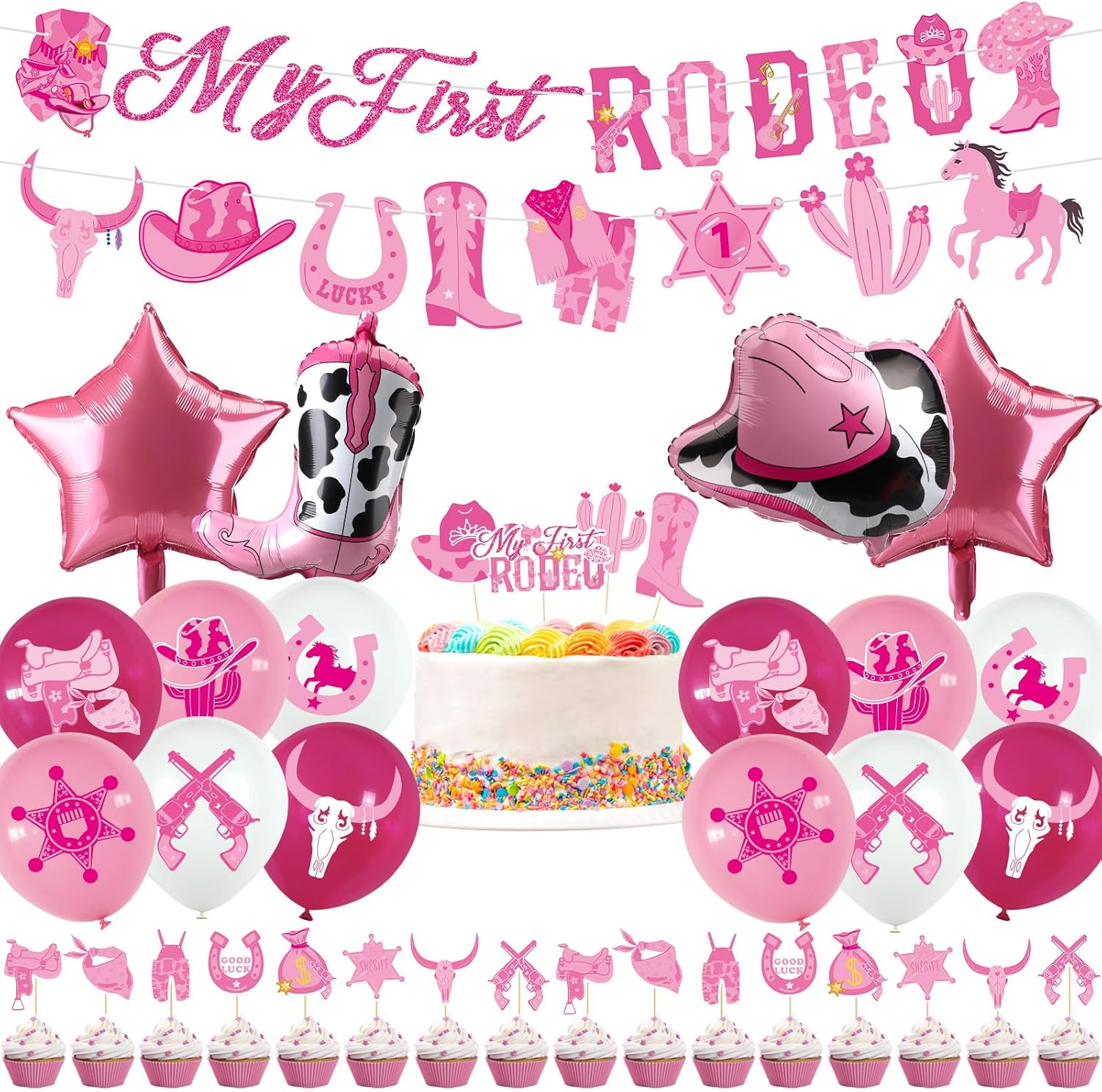Amazon.com: Leitee 57 Pcs My First Rodeo Birthday Party Decorations ...