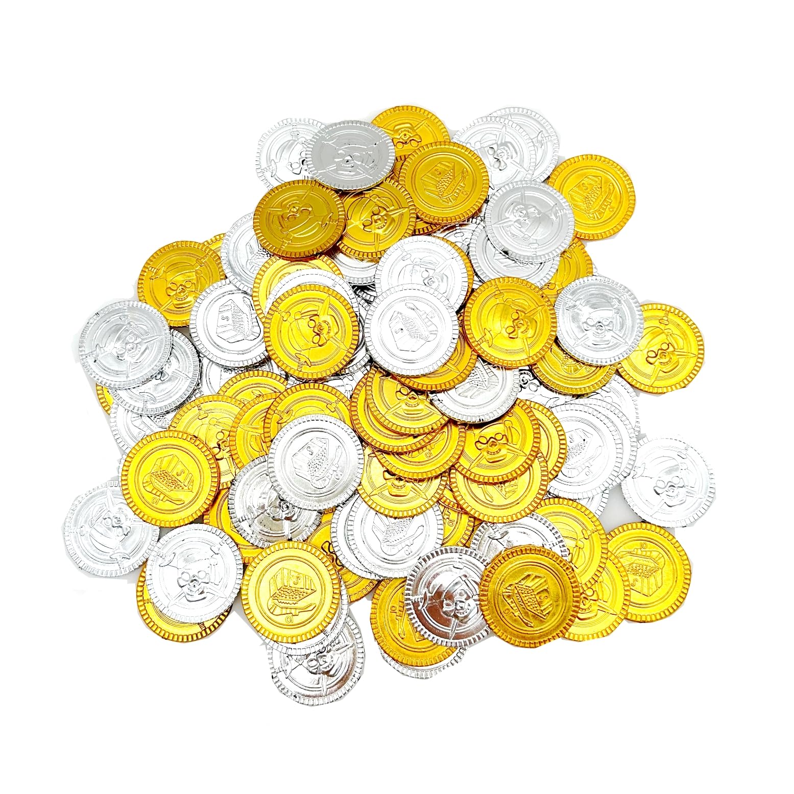 JZK 100 x Plastic silver and gold coins fake pirate treasure hunt coins ...