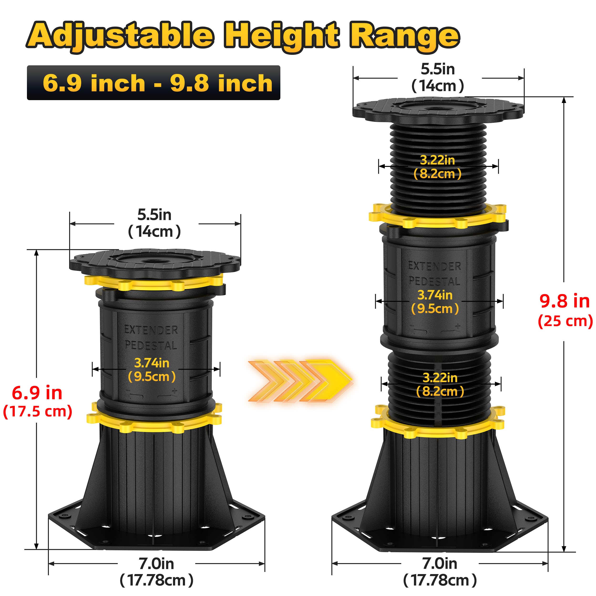 Snapklik.com : 2 Pcs Adjustable Height Bed Support Legs 6.9-9.8 Inch ...