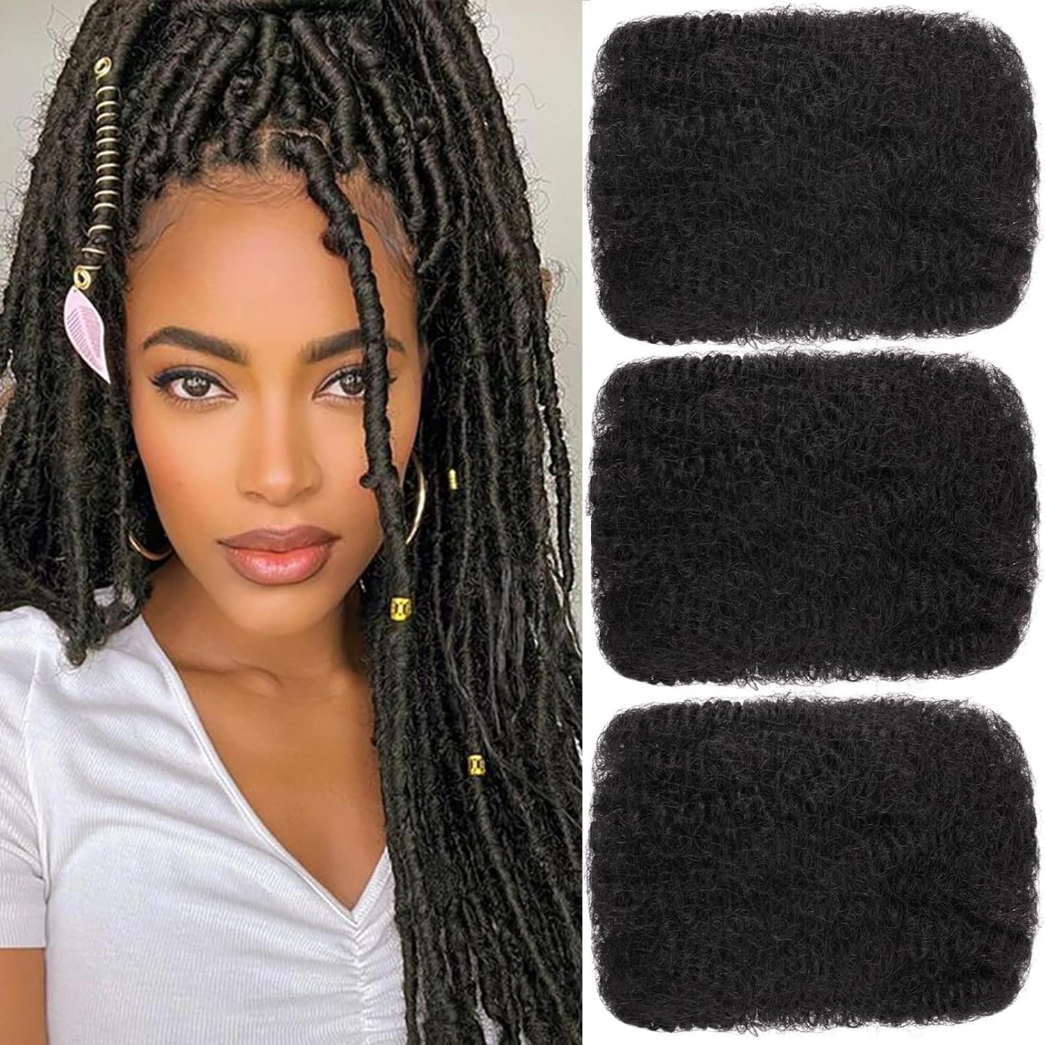 Mscat 12 Inch 3 Bundles Natural Black Afro Kinkys Bulk Human Hair For ...