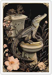Amazon.com: Retro Funny Alligator On The Toilet Botanical Floral ...