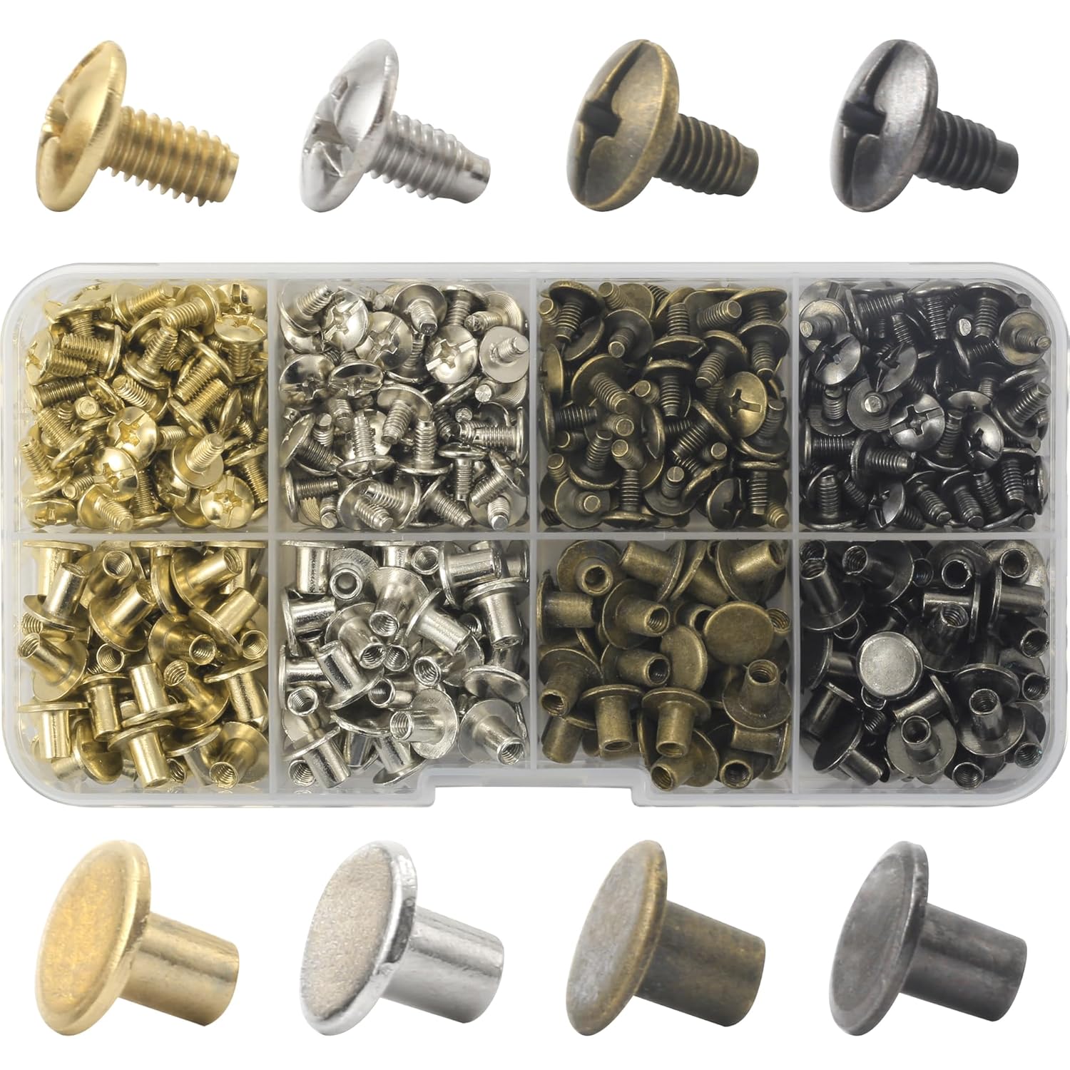 Amazon.com: Guoxin 200 Sets Chicago Screws Round Flat Head Metal Nail ...