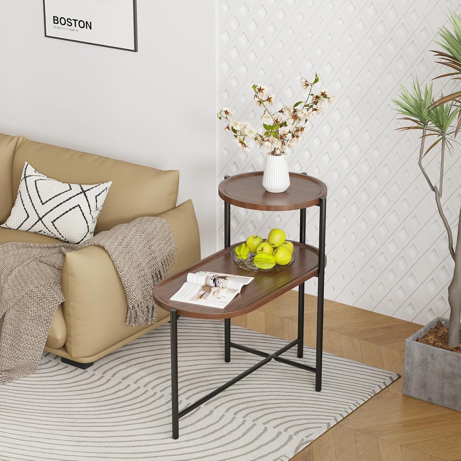 Amazon.com: MAGLADY Side Table for Small Spaces Round 2-Tier Sofa Table ...