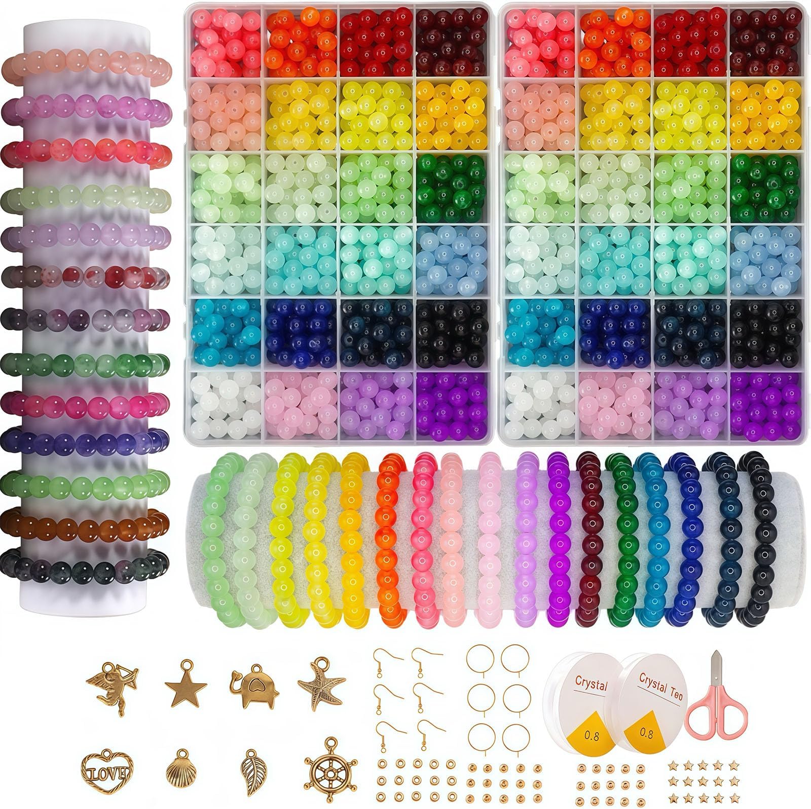 Amazon.com: Glass Beads for Jewelry Making, 1300pcs + 8mm 48 Colors ...
