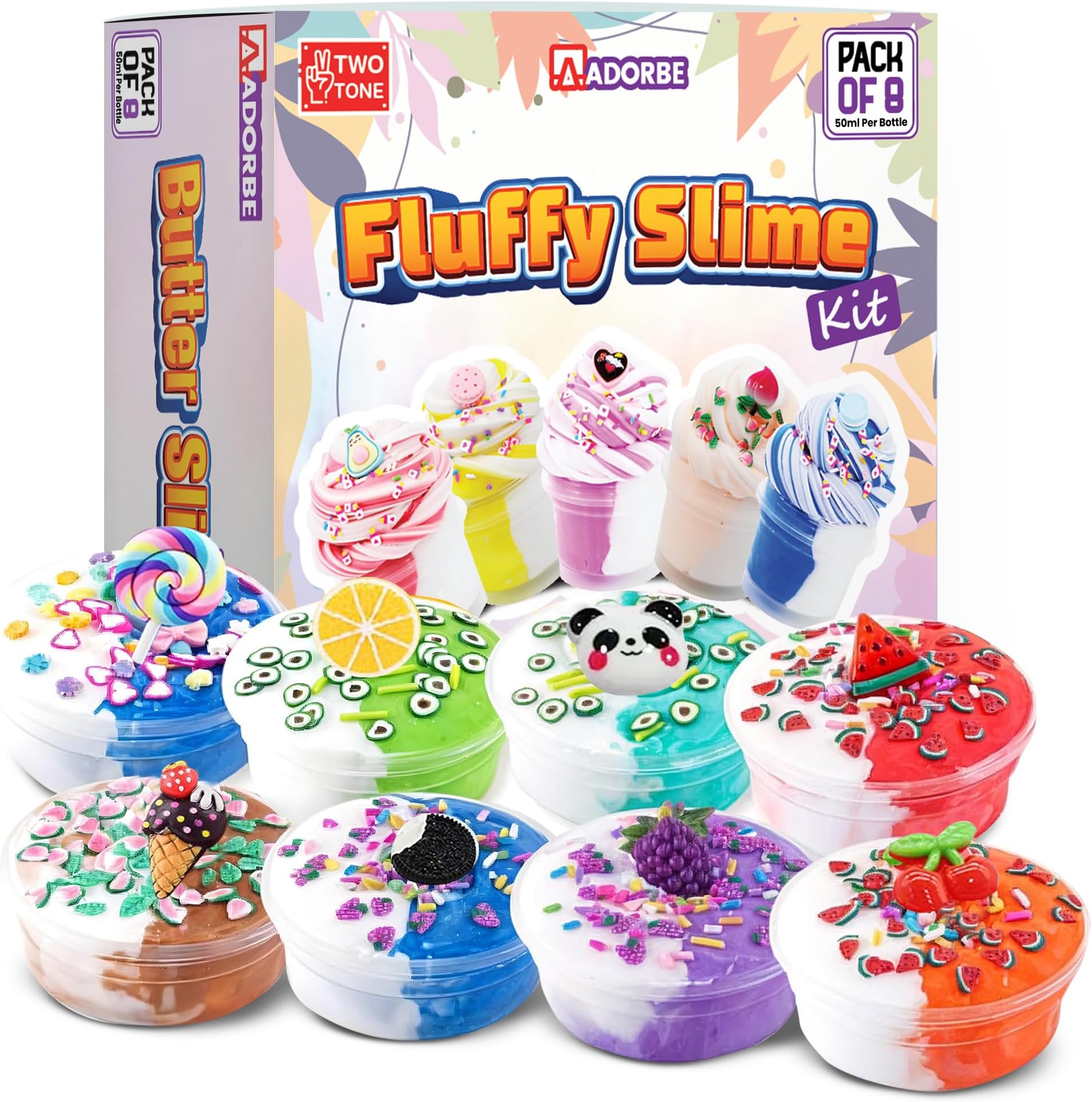 ADORBE Butter Slime Kit, Two-Tone Ice Cream DIY Slime for Girls and ...
