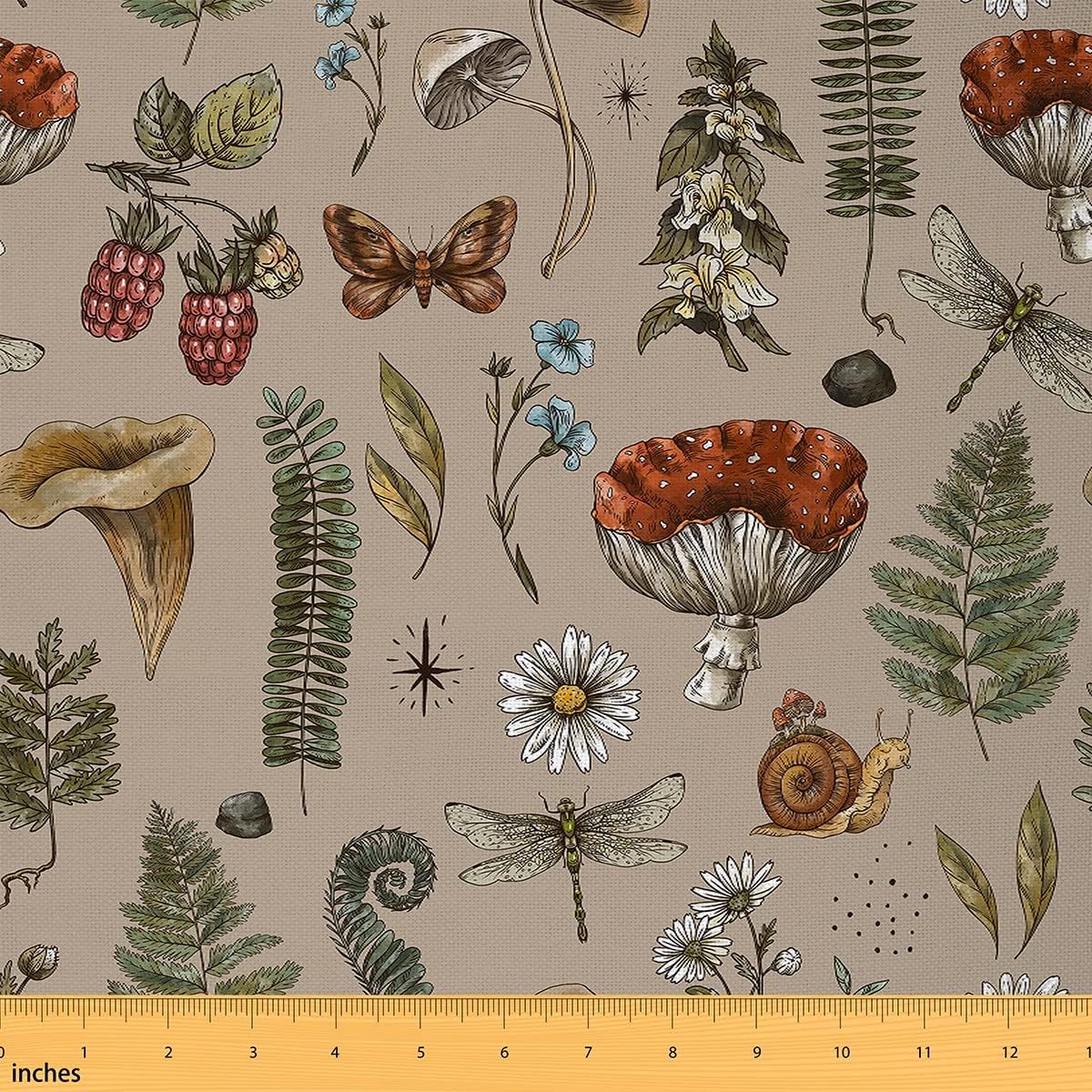 Amazon.com: Wild Mushroom Fabric by The Yard Outdoor Butterfly Natural ...