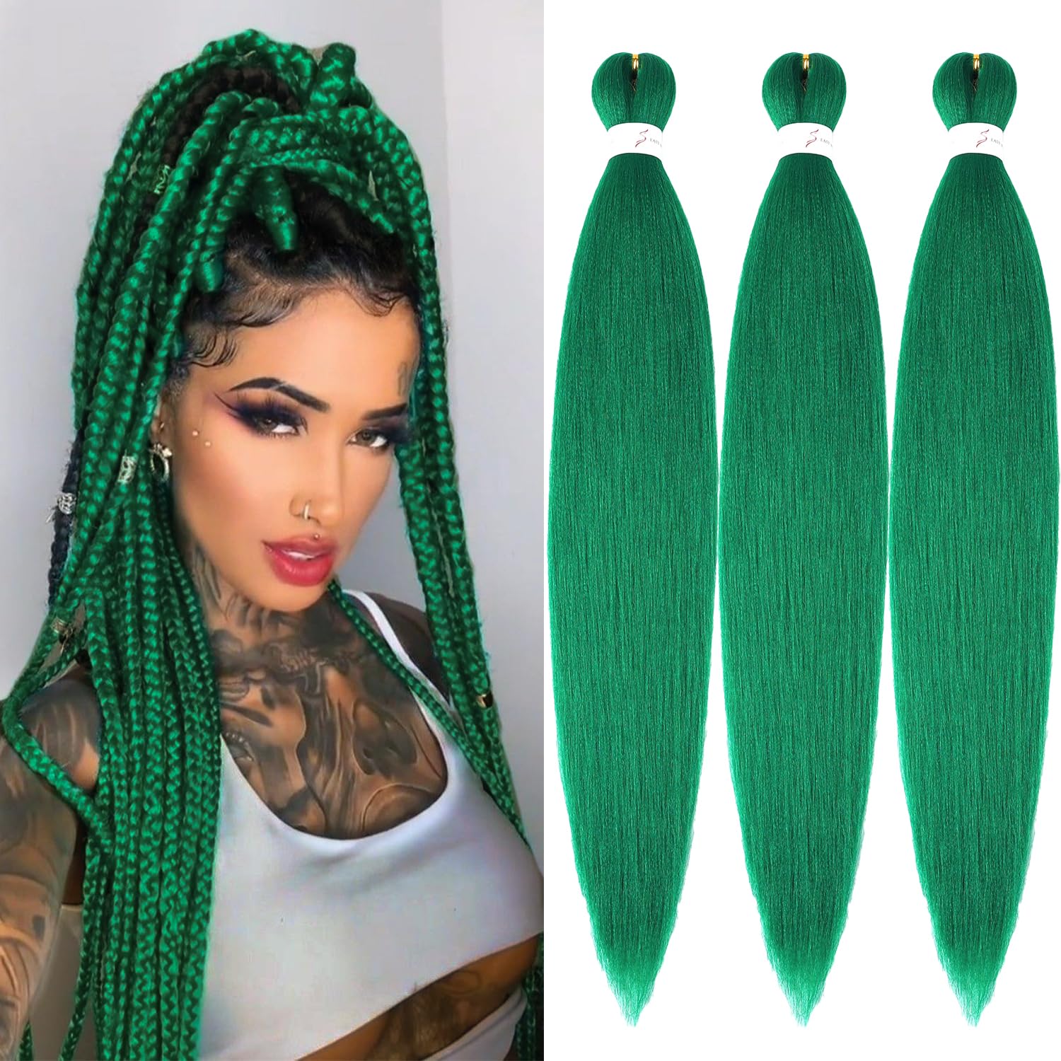Amazon.com : Pre-Stretched Braiding Hair Extensions Green Braiding hair ...