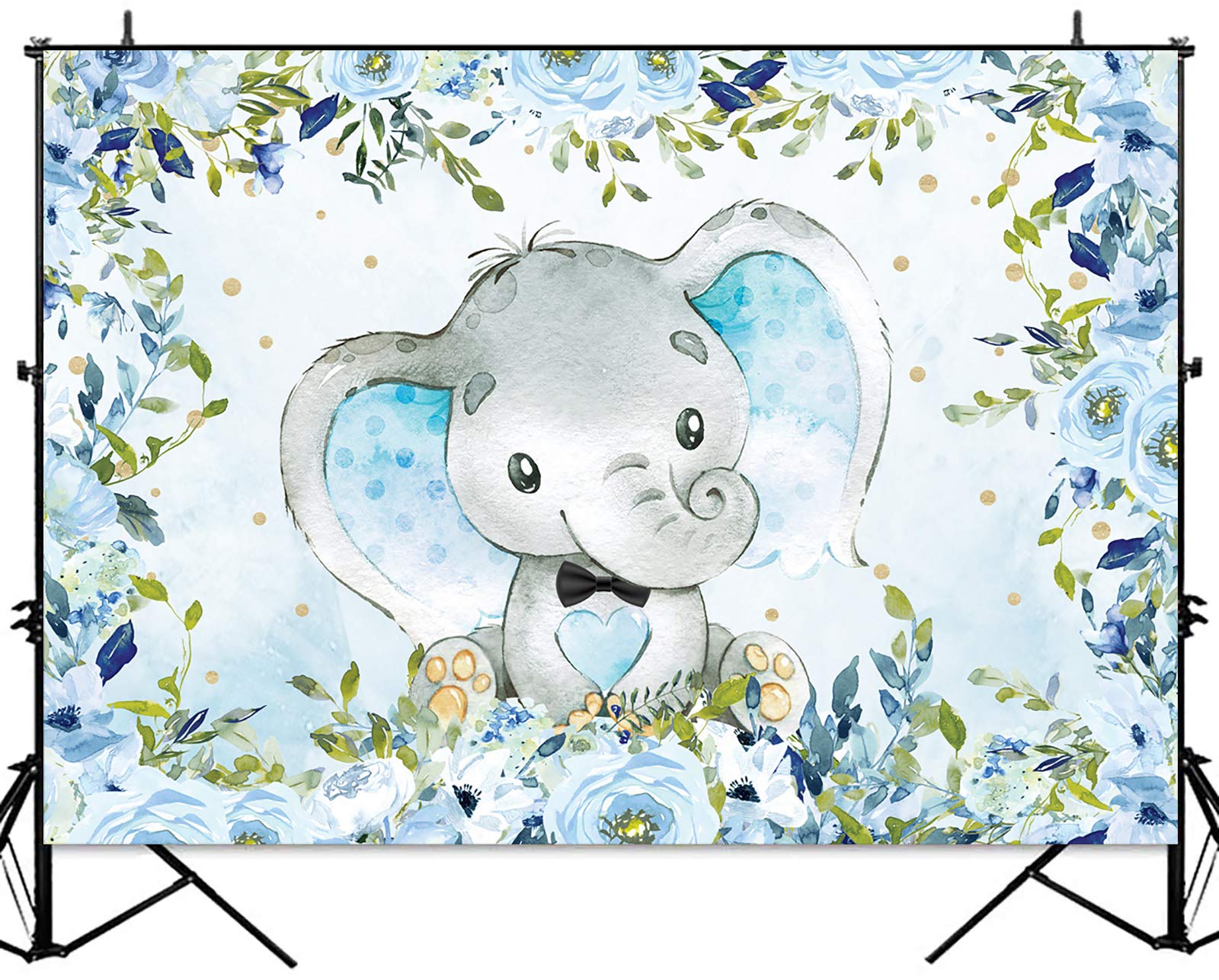 Sensfun Elephant Boy Baby Shower Backdrop, Blue Floral Elephant Baby ...