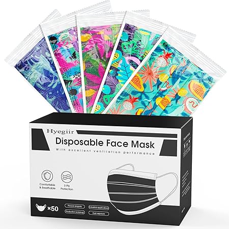 Amazon.com: 50PCS Disposable Face Mask for Women,Fashion Flowers ...