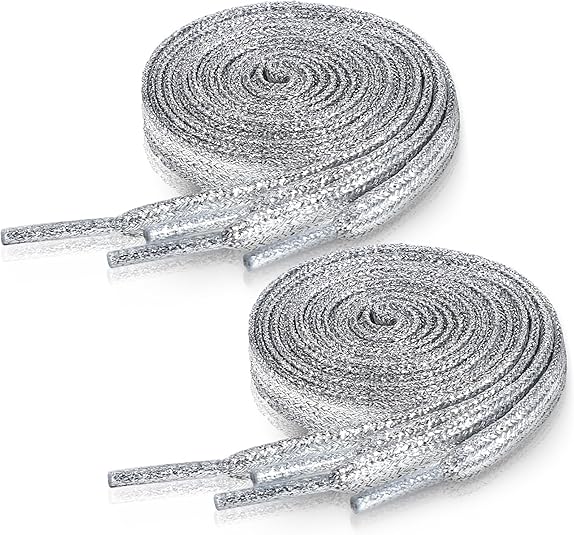 Ouligay 2 Pairs Silver Glitter Shoe Laces for Trainers Sneakers Bling ...