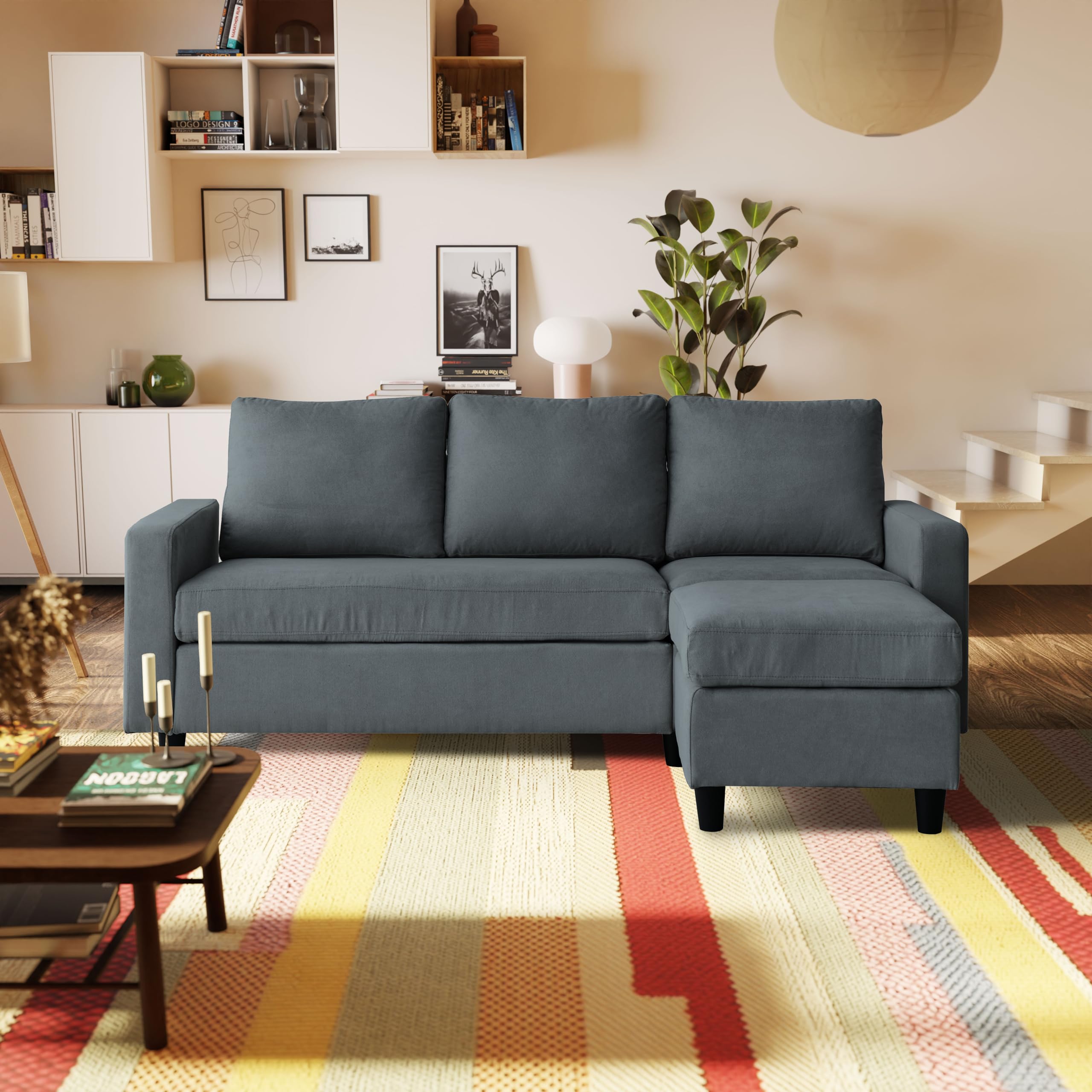 Snapklik.com : Divano Roma Furniture Convertible Couch Chenille Fabric L-Shaped, 3-Seat Sofa ...