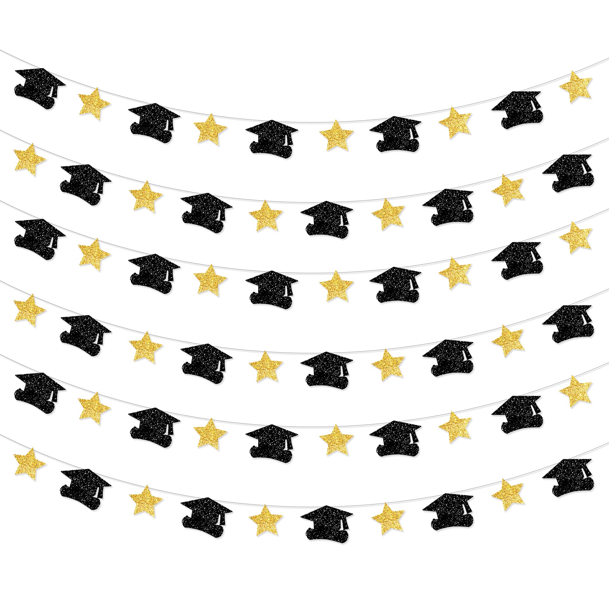 Glitter 10 Feet Graduation Garland Black And Gold 6 Strings ...