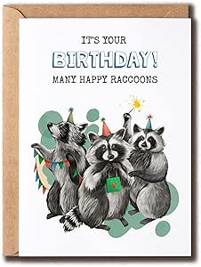 Amazon.com: VLPGifts Birthday Many Happy Raccoons Card - Funny Raccoon ...