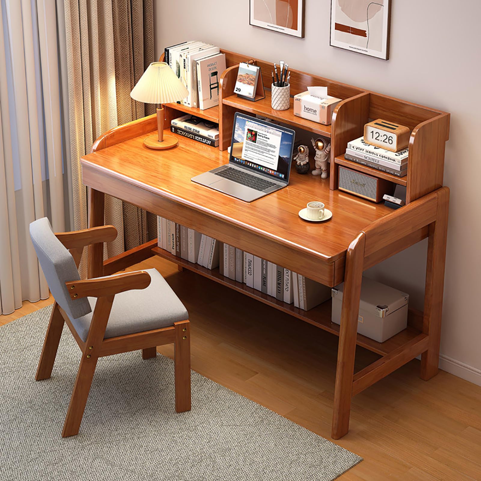 Amazon.com: Solid Wood Writing Desk, Mid-Century Modern Computer Desk ...