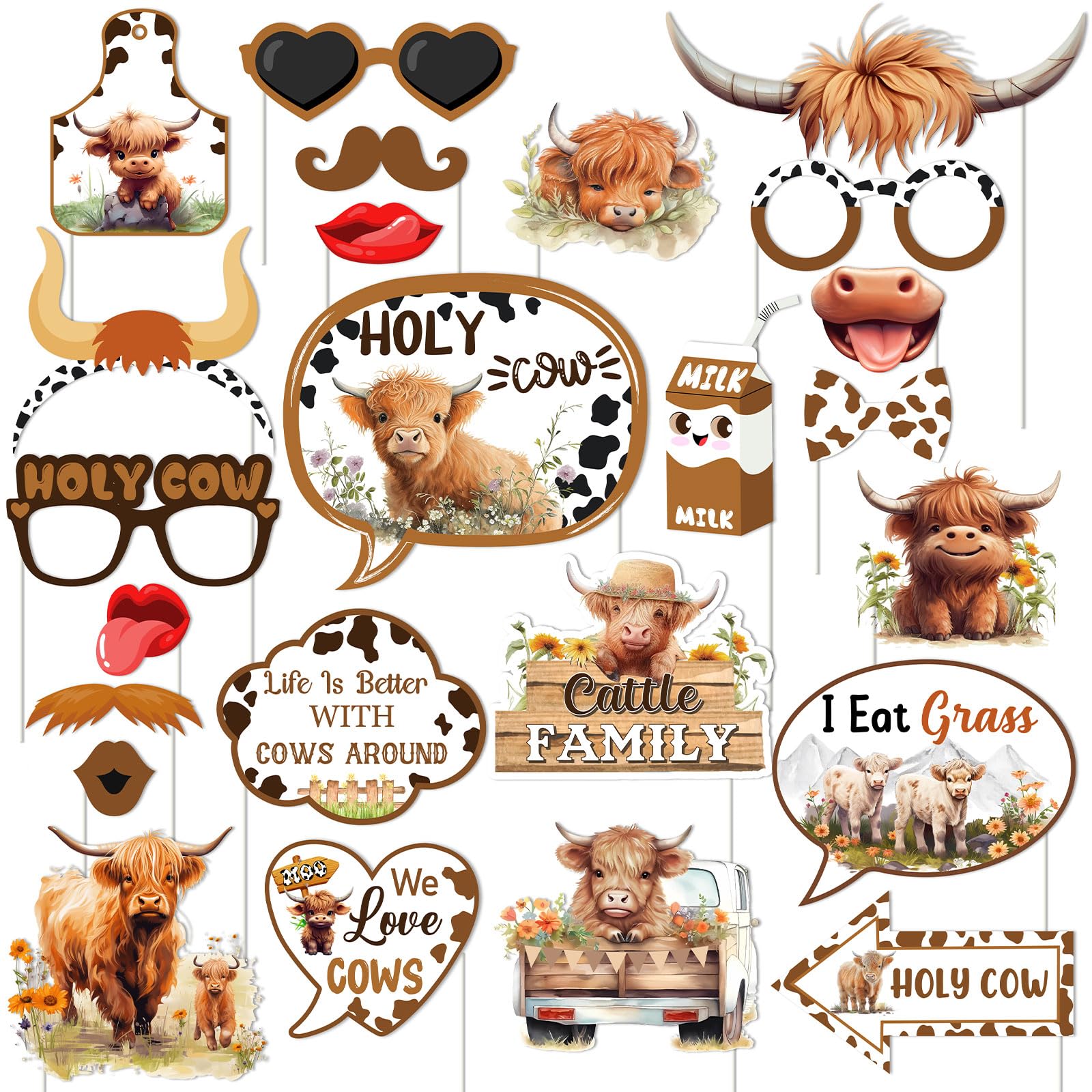Amazon.com: Cheereveal 24 Pieces Highland Cow Photo Prop Booths ...