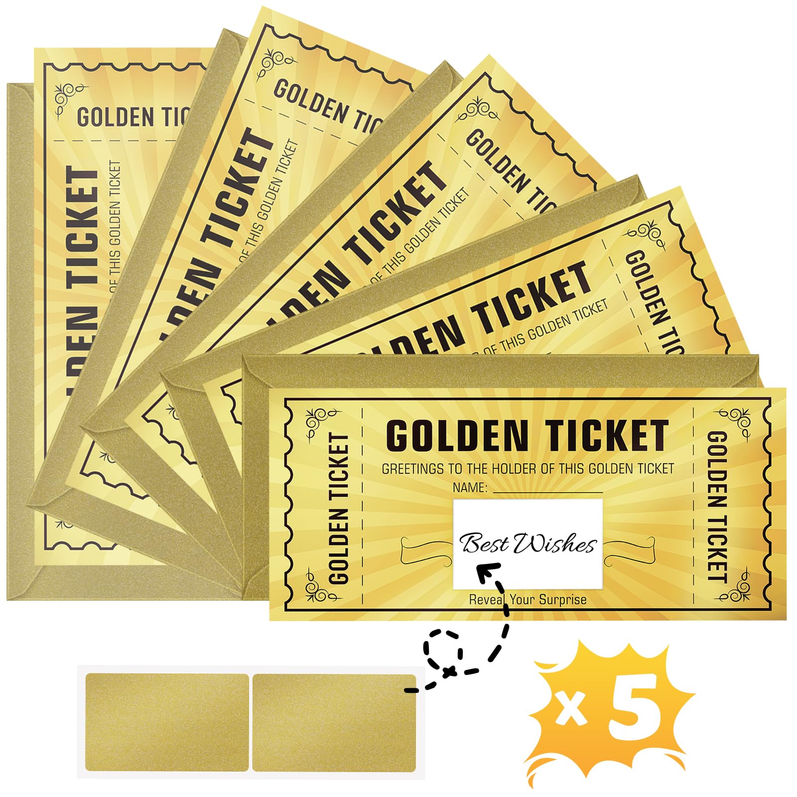WenmthG 5 PCS Golden Ticket Scratch Card Reveal, Golden Ticket Scratch ...