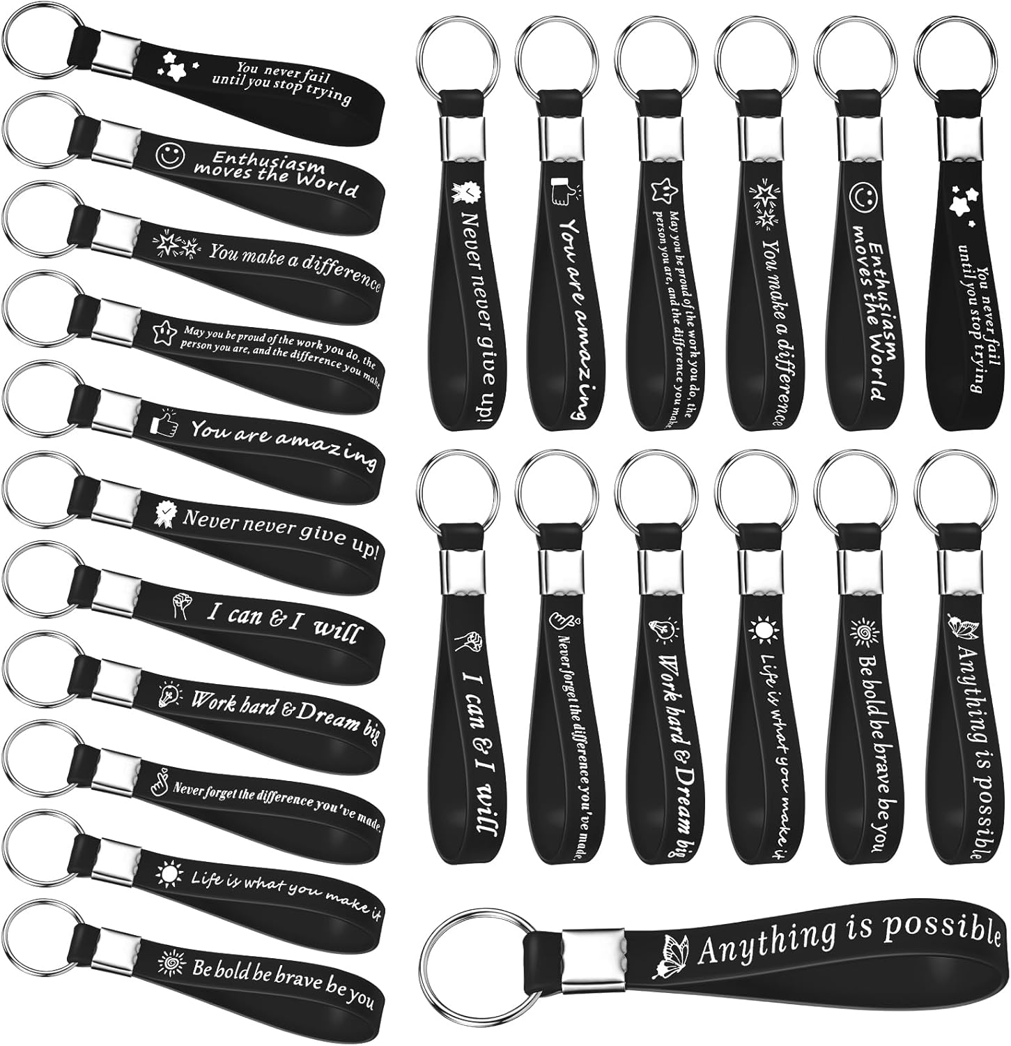 Siifert 24 Pcs Inspirational Keychains Bulk Silicone Motivational Key ...